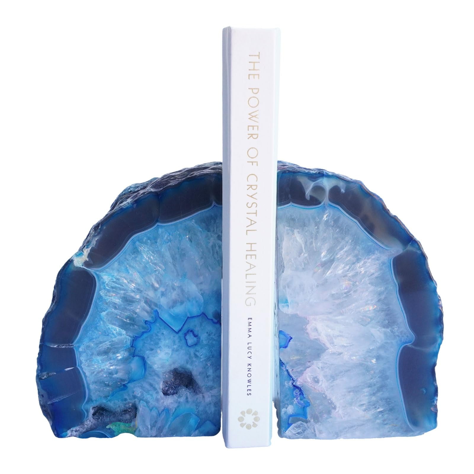 Sisamn Natural Teal Dyed Agate Geode Bookends - 3 to 4 lb Heavy Duty ...