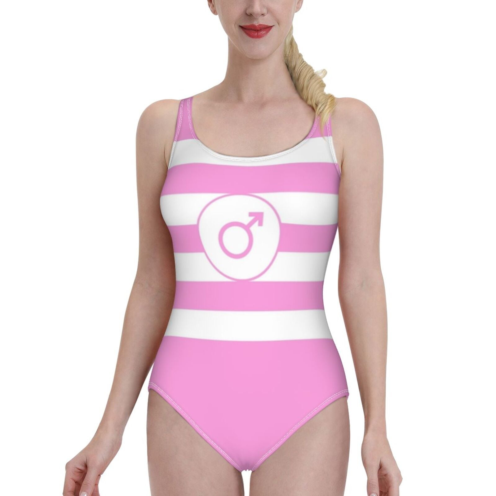 Sissy Pride Flag One Piece Swimsuit Women Ruffle Monokini Shoulder