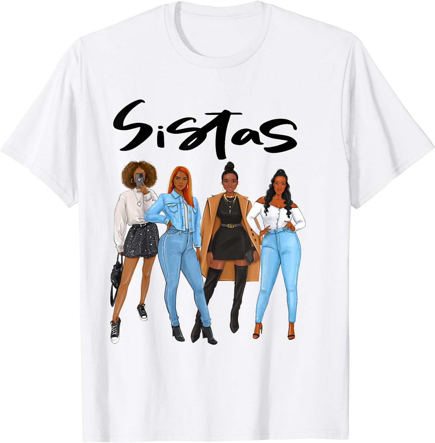Sistas Afro Women Together - Melanin Queen - Hella Black T-Shirt White ...