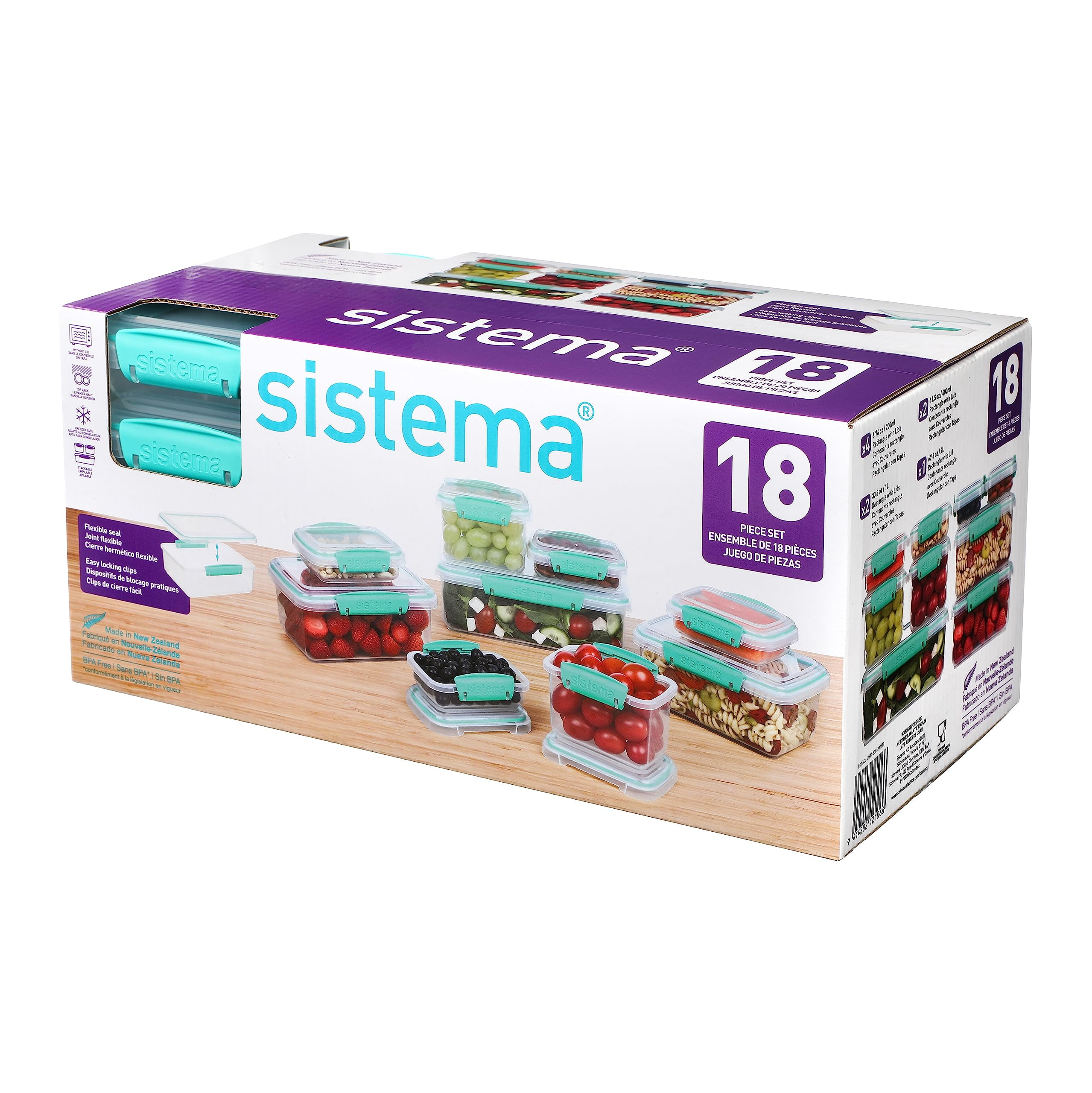 Sistema 18-Piece Food Storage Containers with Lids for Lunch, Meal Prep ...