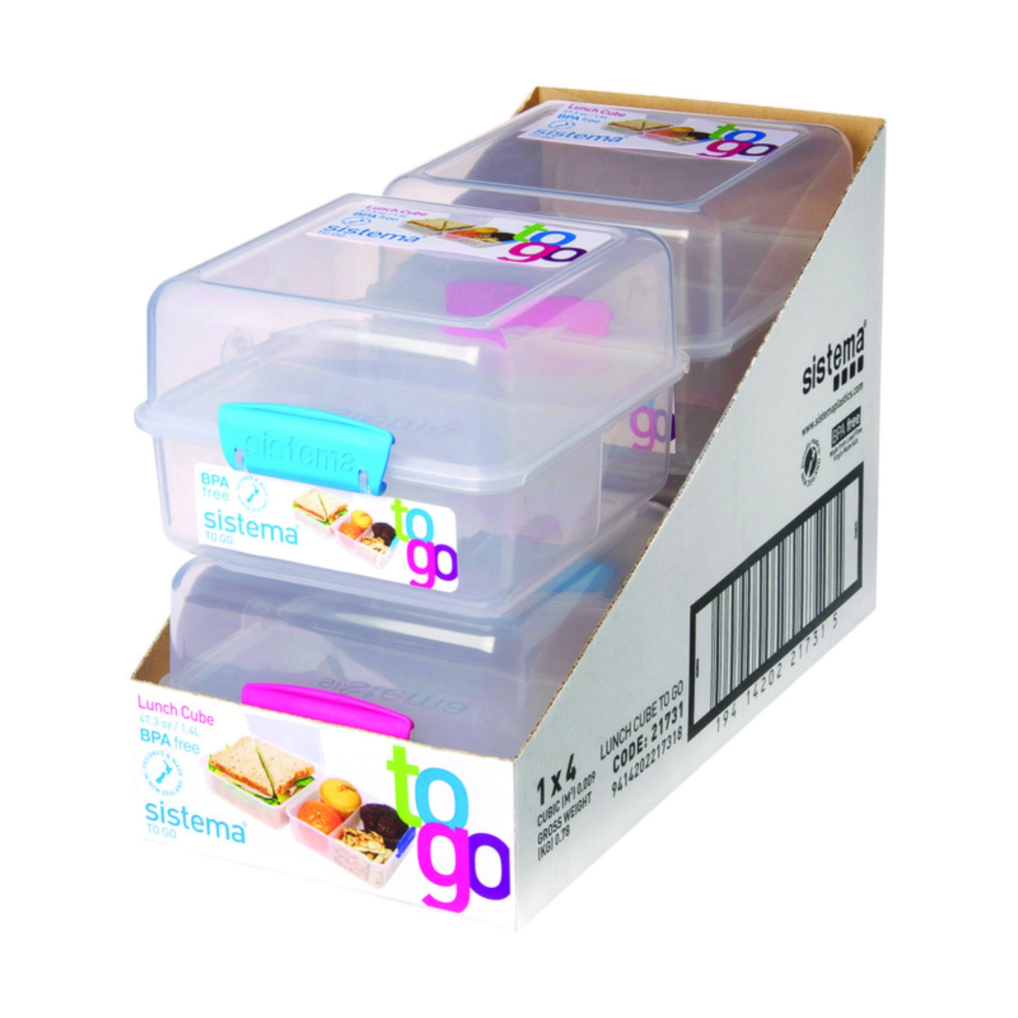 Sistema Lunch Box with Compartments, 1.4 L Lunch Cube, Assorted Colors ...