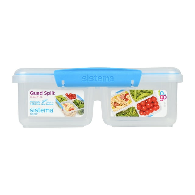 Sistema To Go Quad Split Lunch Box, 1.7L Food Storage Container with 4 ...