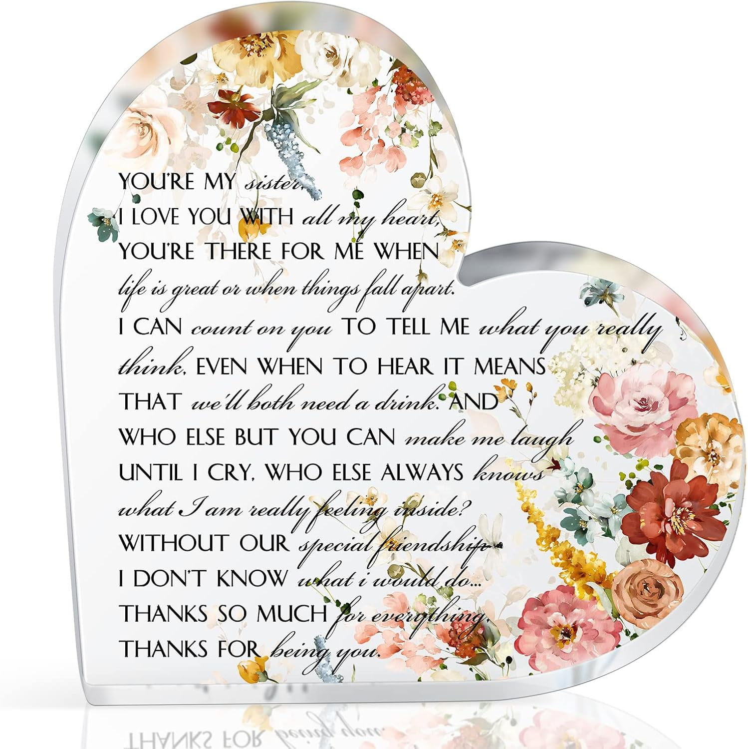 Sister Acrylic Heart Gift for Sister Keepsake Plaque with Poem Birthday ...