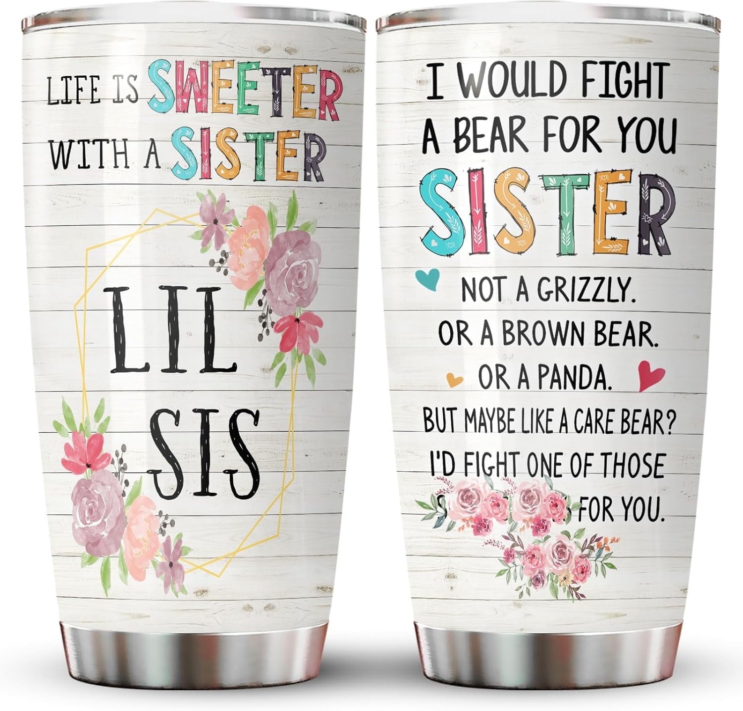 Sister Christmas Gifts, Litle Sister Tumbler with Lid 20 oz Stainless ...