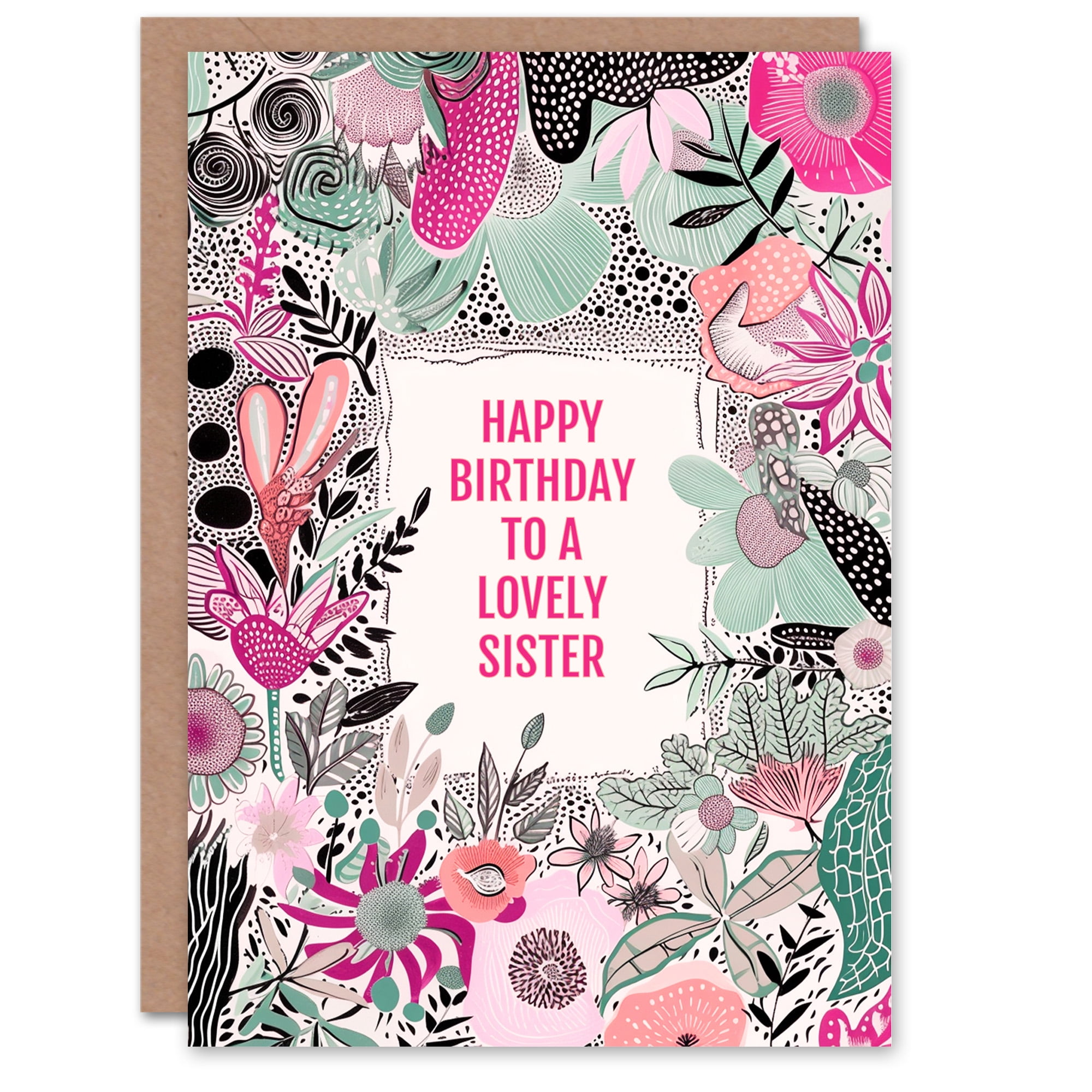 Sister Happy Birthday Card Elegant Modern Boho Wildflowers Pink Flowers ...
