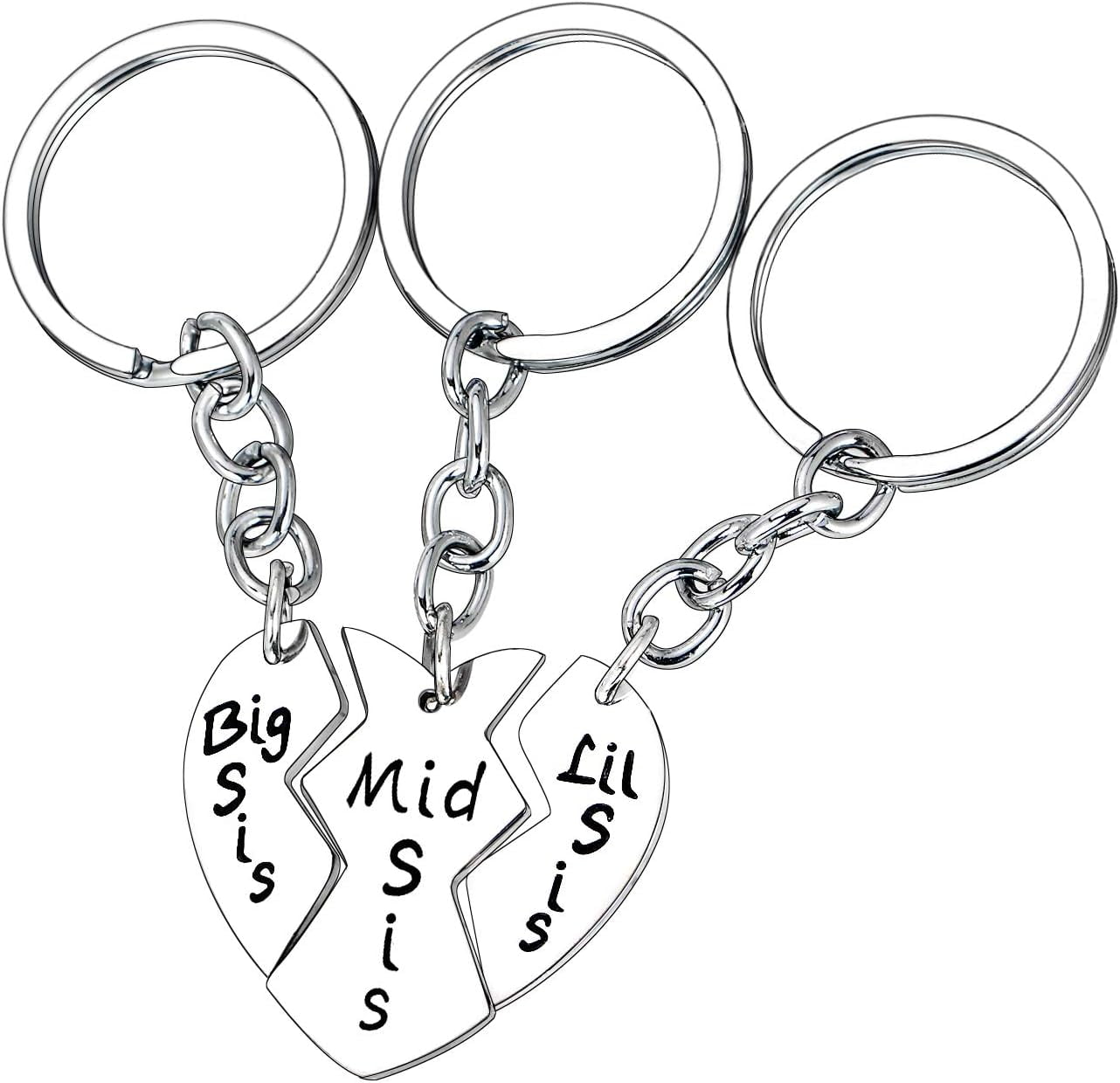 Sister Keychains for 3 Sisters Gifts Big Sis Mid Sis Lil Sis Matching Heart Keychain Set Sister ...