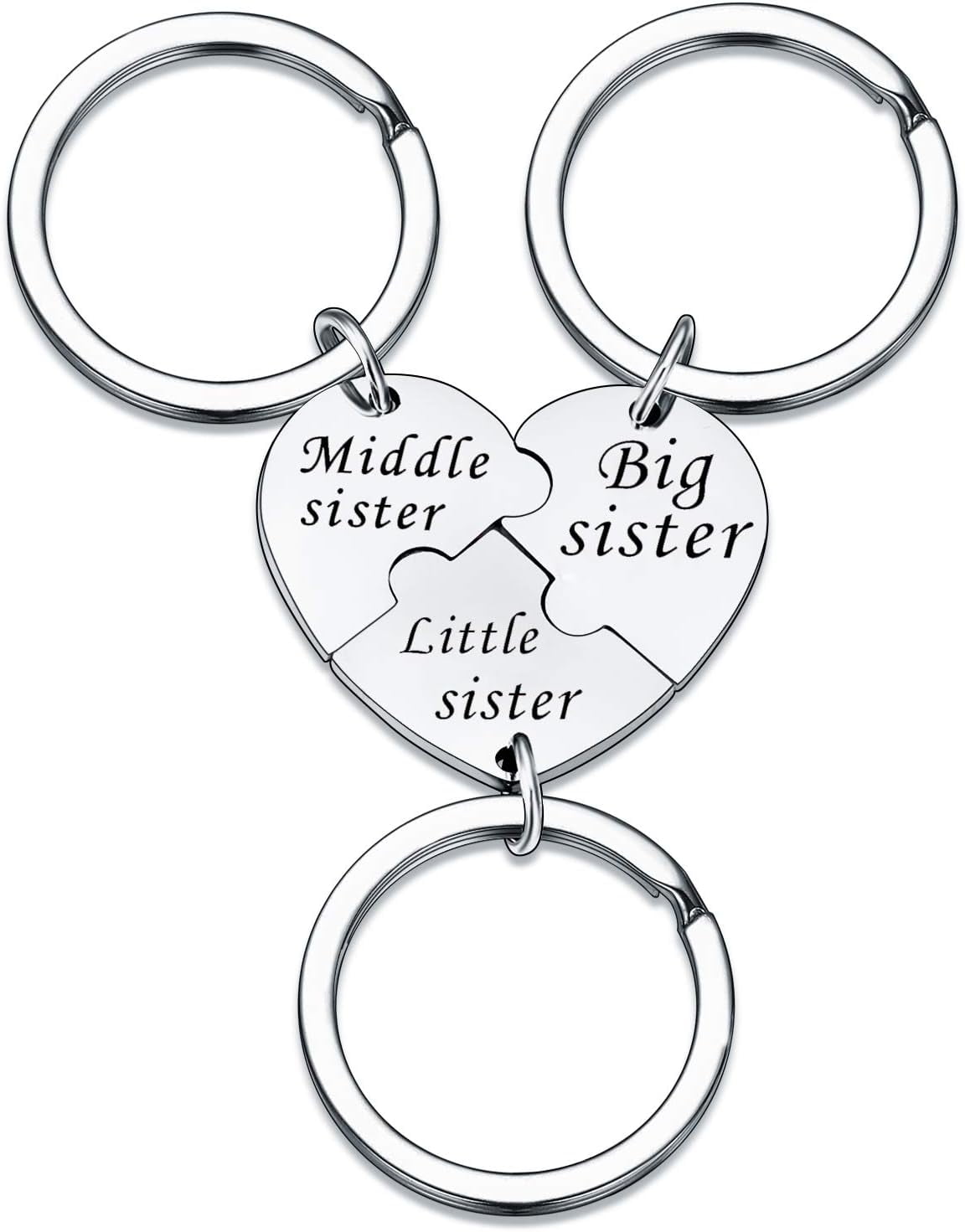 Sister Keychains for 3 Sisters Gifts Big Sis Mid Sis Lil Sis Matching Heart Keychain Set Sister ...