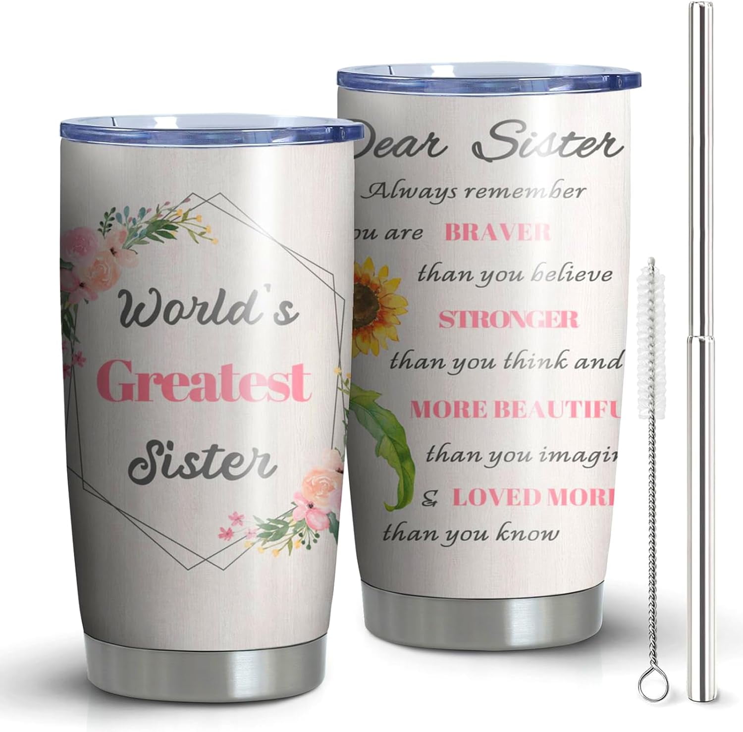 Sister Tumbler Cup With Straw and Lid, 20oz Stainless Steel Tumbler ...