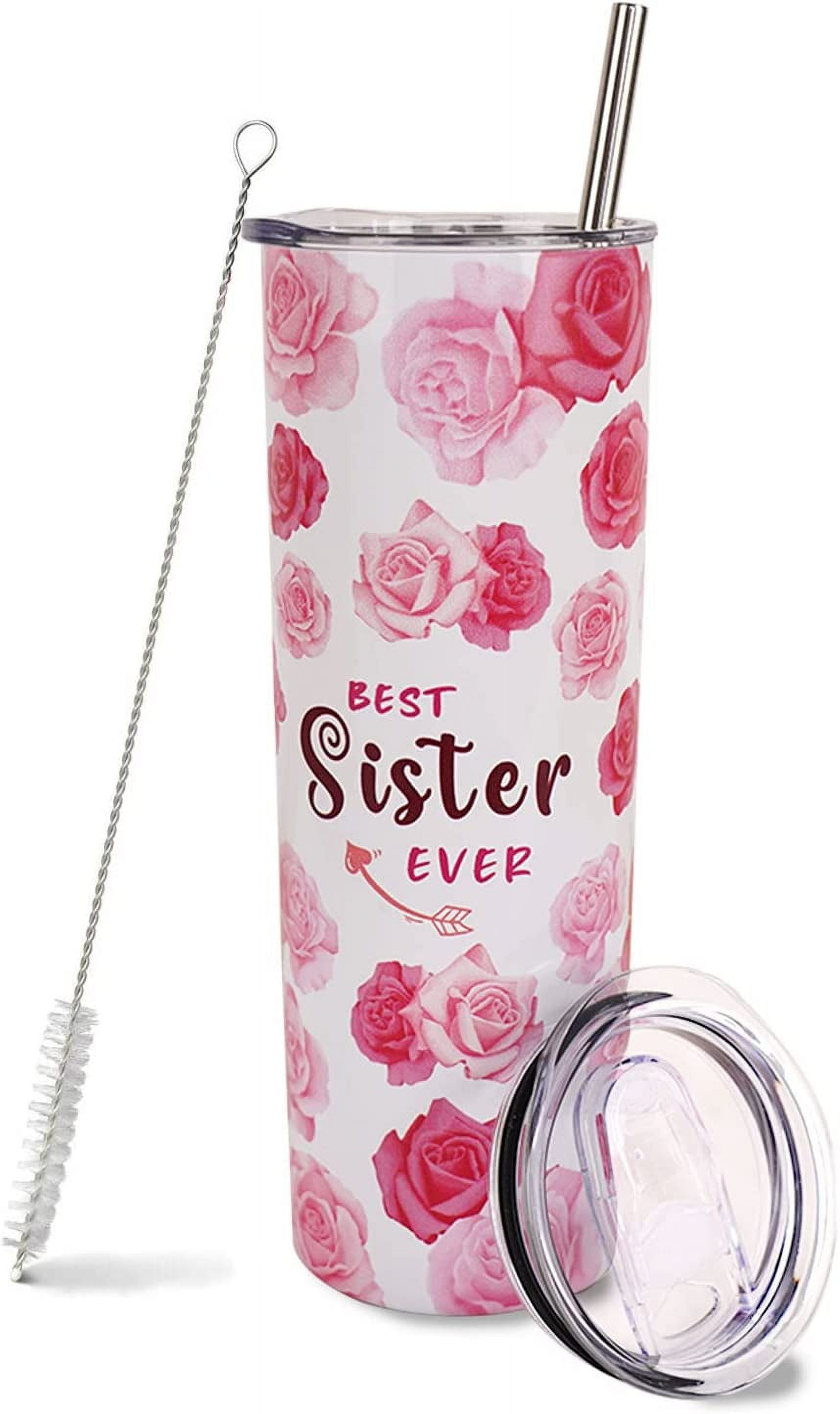 Sister Tumbler-Sisters Gift from Sister,Pink Cute Floral Tumbler with ...