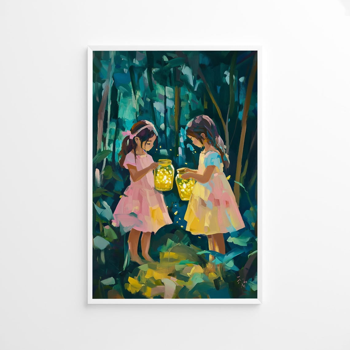 Sisters Catching Fireflies Poster, Magical Summer Night Art Print ...