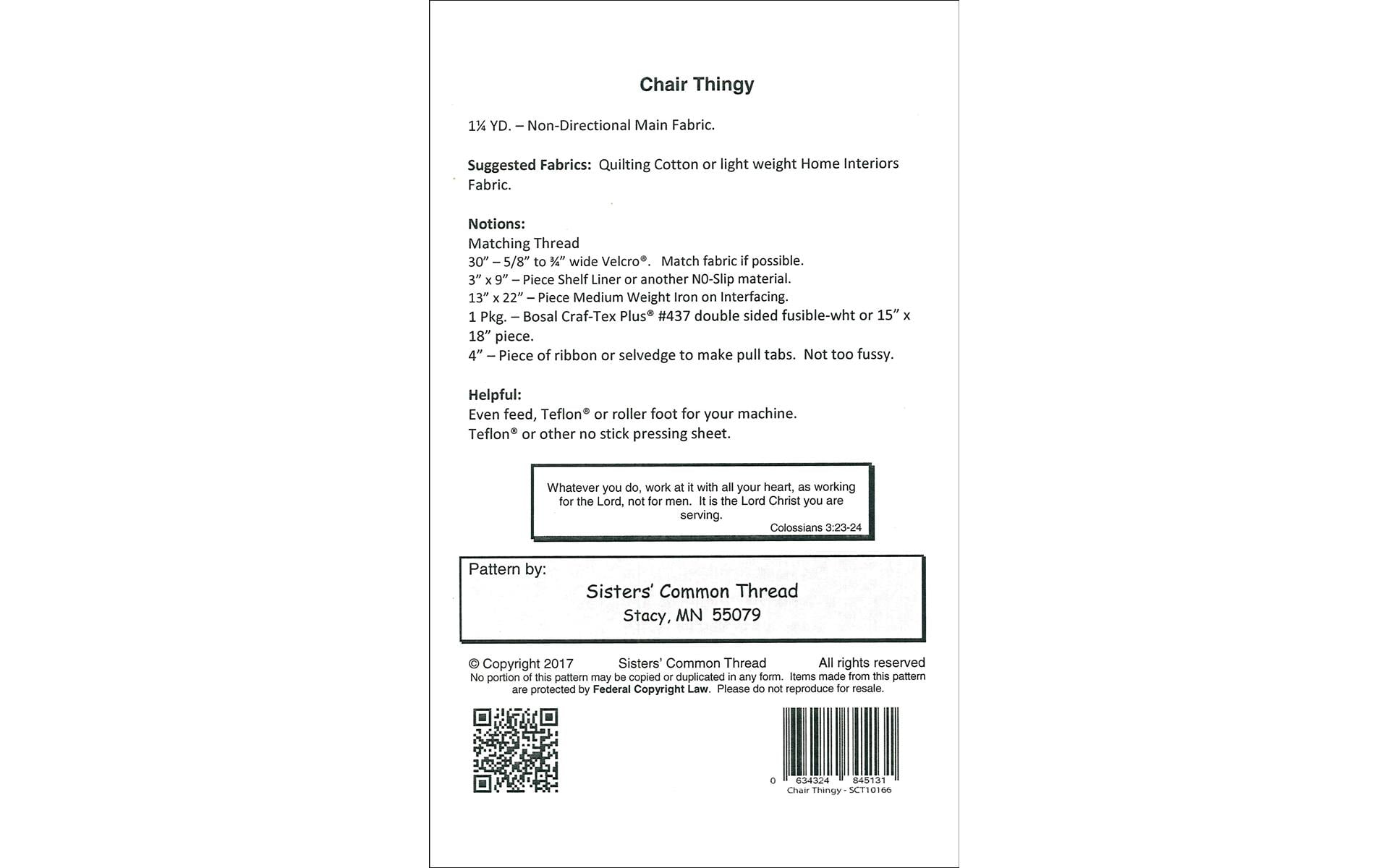 Sisters Common Thread Chair Thingy Ptrn - Walmart.com