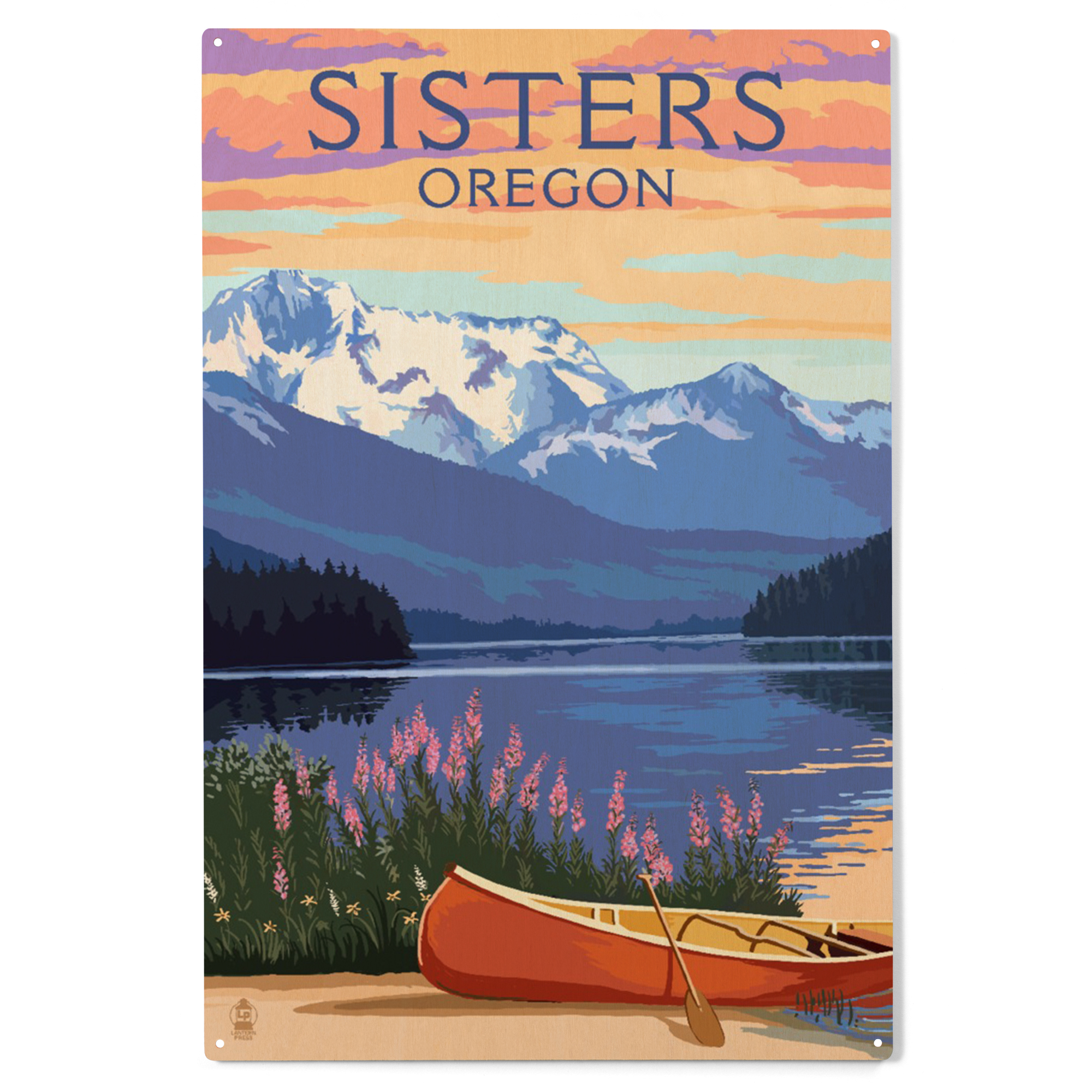 Sisters, Oregon, Lake Scene and Canoe Birch Wood Wall Sign (10x15 ...