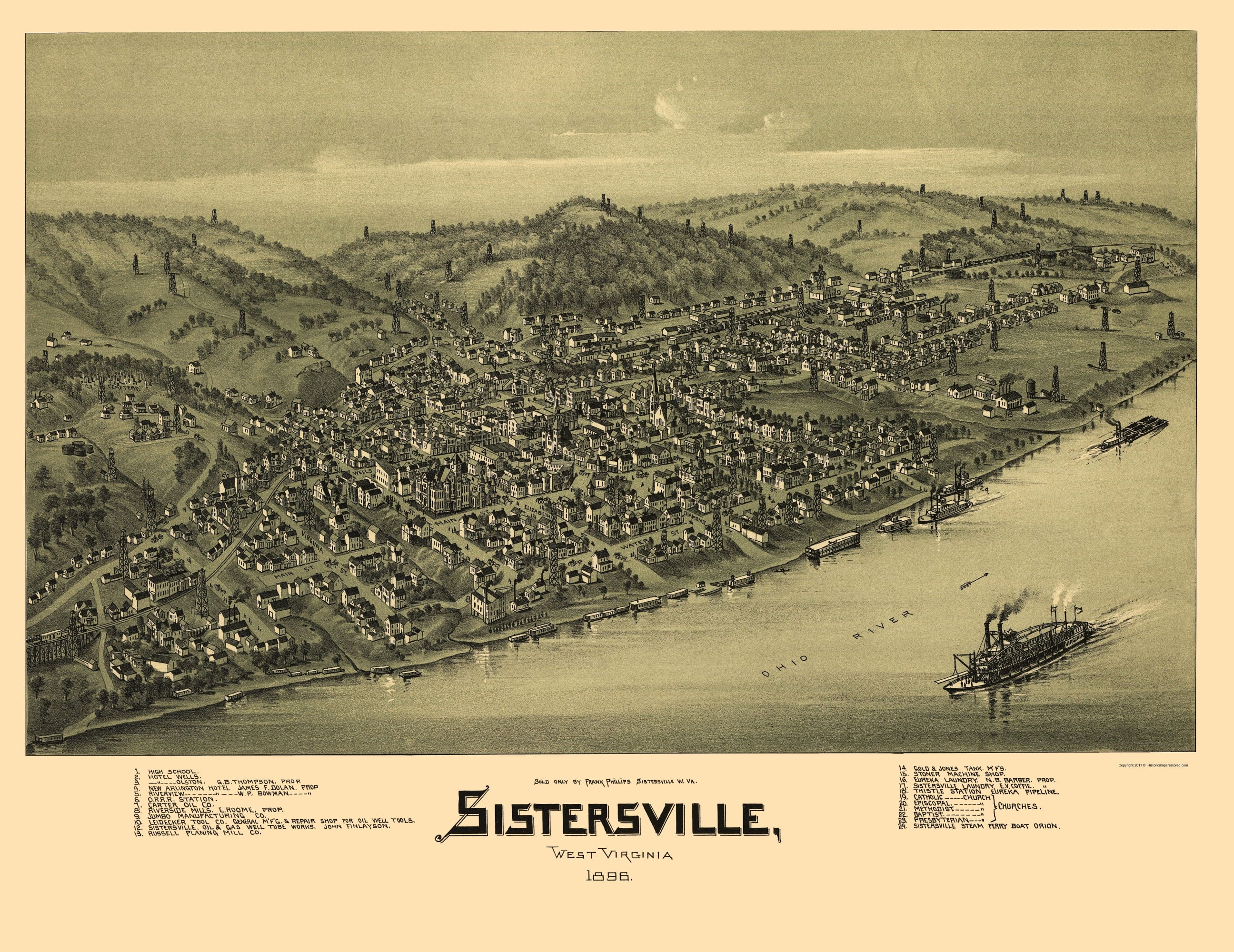 Historic Panoramic View - Sistersville West Virginia - Fowler 1896 - 23 ...