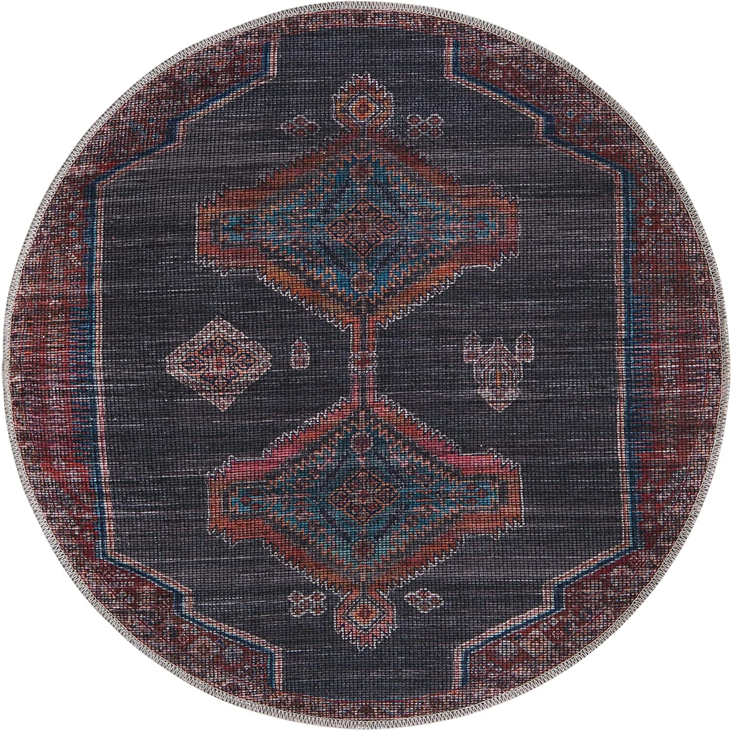 Sisu Collection Washable Rug – 4 Ft Round Gray Flatweave Rug Perfect ...