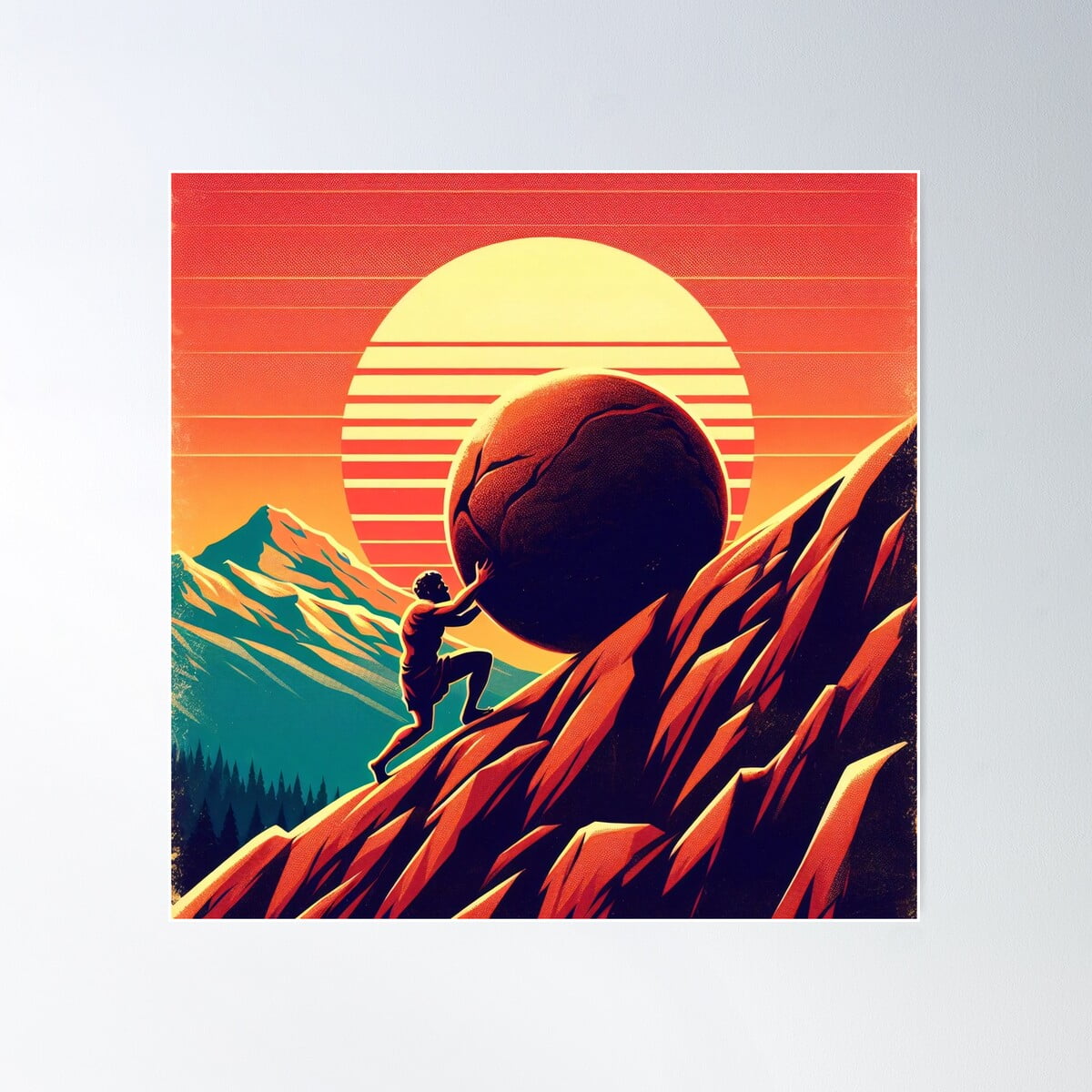 Sisyphus - The Eternal Struggle Poster Wall Art, Modern Wall Decor For ...