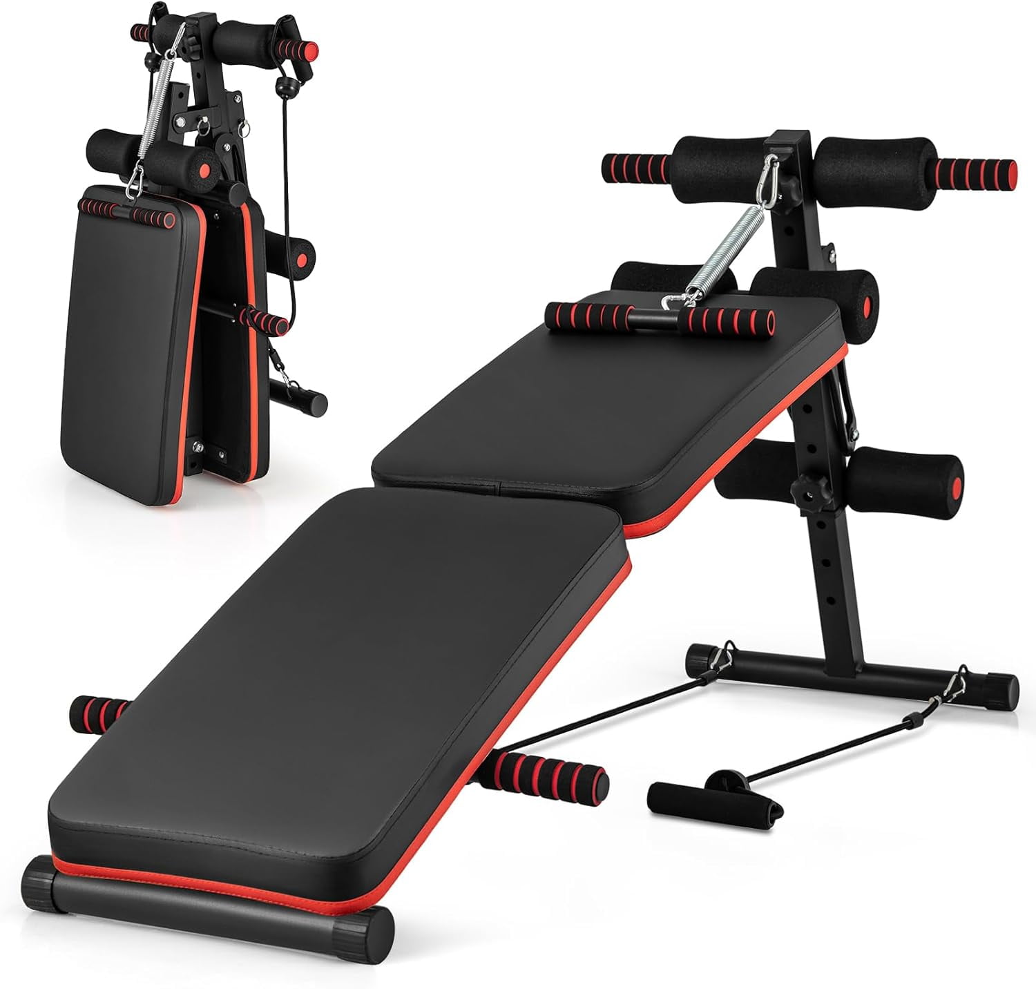 Sit Up Bench, 330lbs Folding Decline Workout Bench withSpringHandle ...