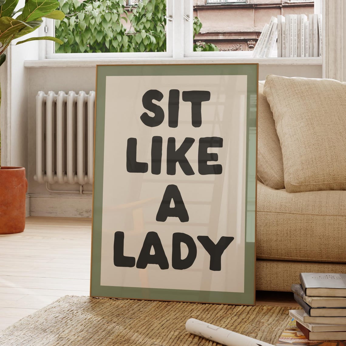 Sit Like a Lady Bold Typography Feminist Poster, Sage Green Wall Art ...