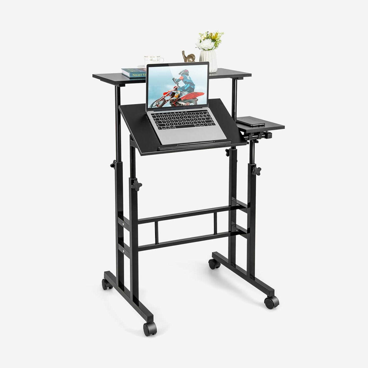 Sit-Stand Computer Desk, Mobile Laptop Cart with Adjustable Height ...