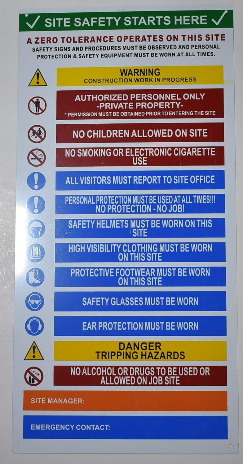 Site safety construction sign - PPE sign (white,Aluminum rust free ...