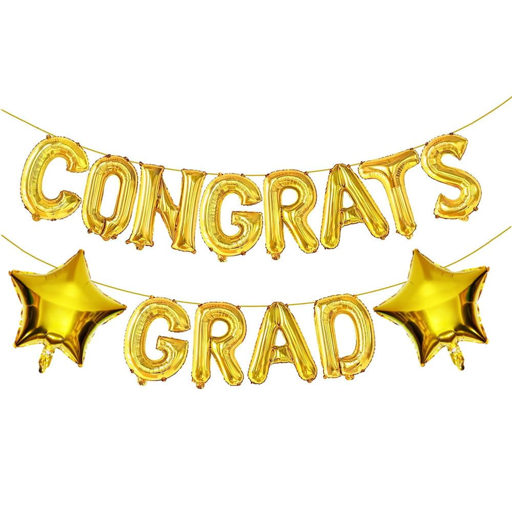 Siticoto Gold Congrats Grad Letter Balloons, 16 Inch Congrats Foil ...