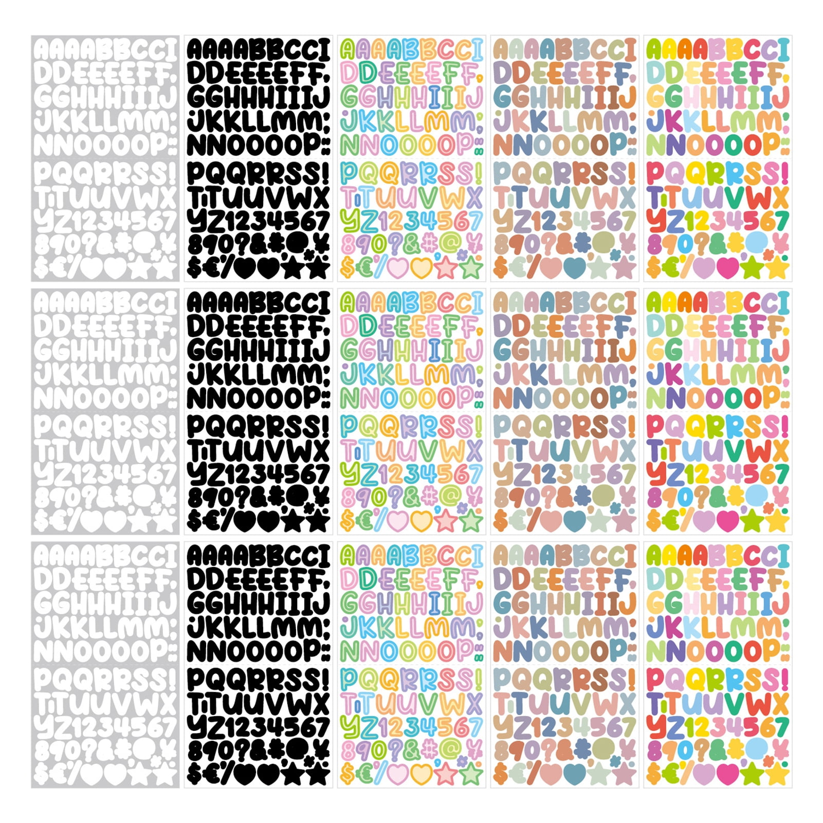 Sitikel 15 Sheets Cartoon Alphabet Stickers Set Letters Numbers Design ...