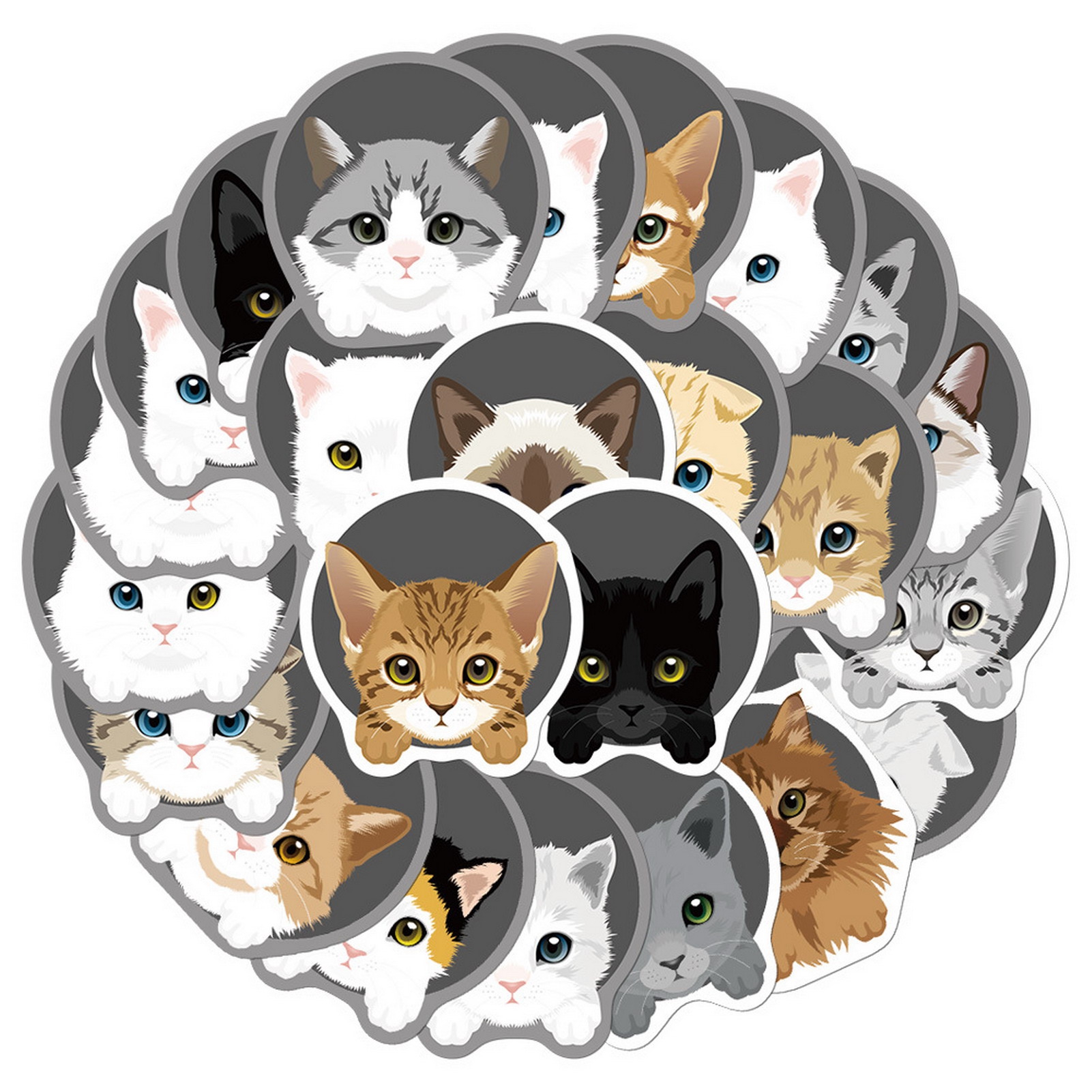 Sitikel 24Pcs/Set Cartoon Sticker Self-adhesive PVC Cute Cat Animal ...