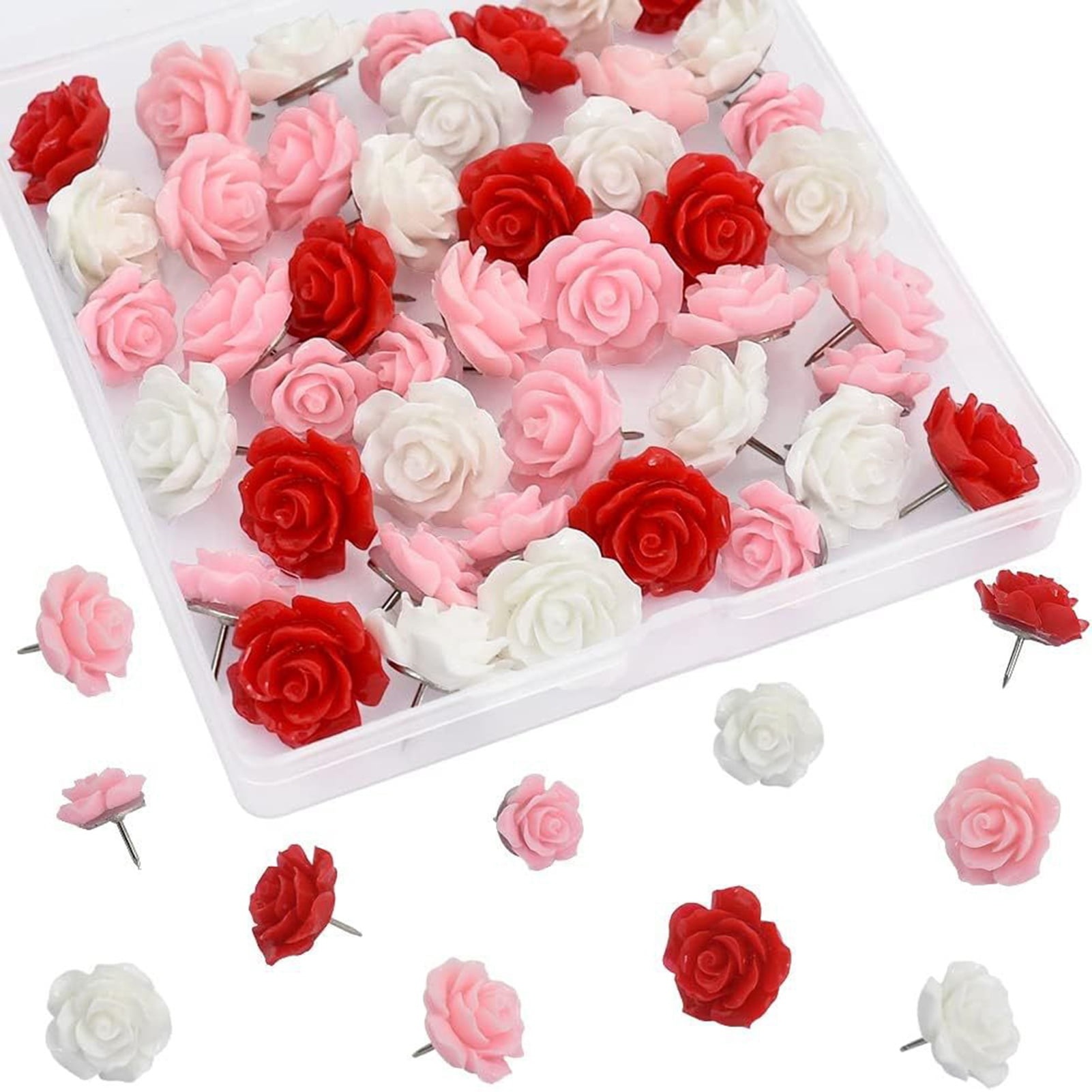 Sitikel 40Pcs Rose Push Pins Cute Flower Shape Reliable Vivid Design ...