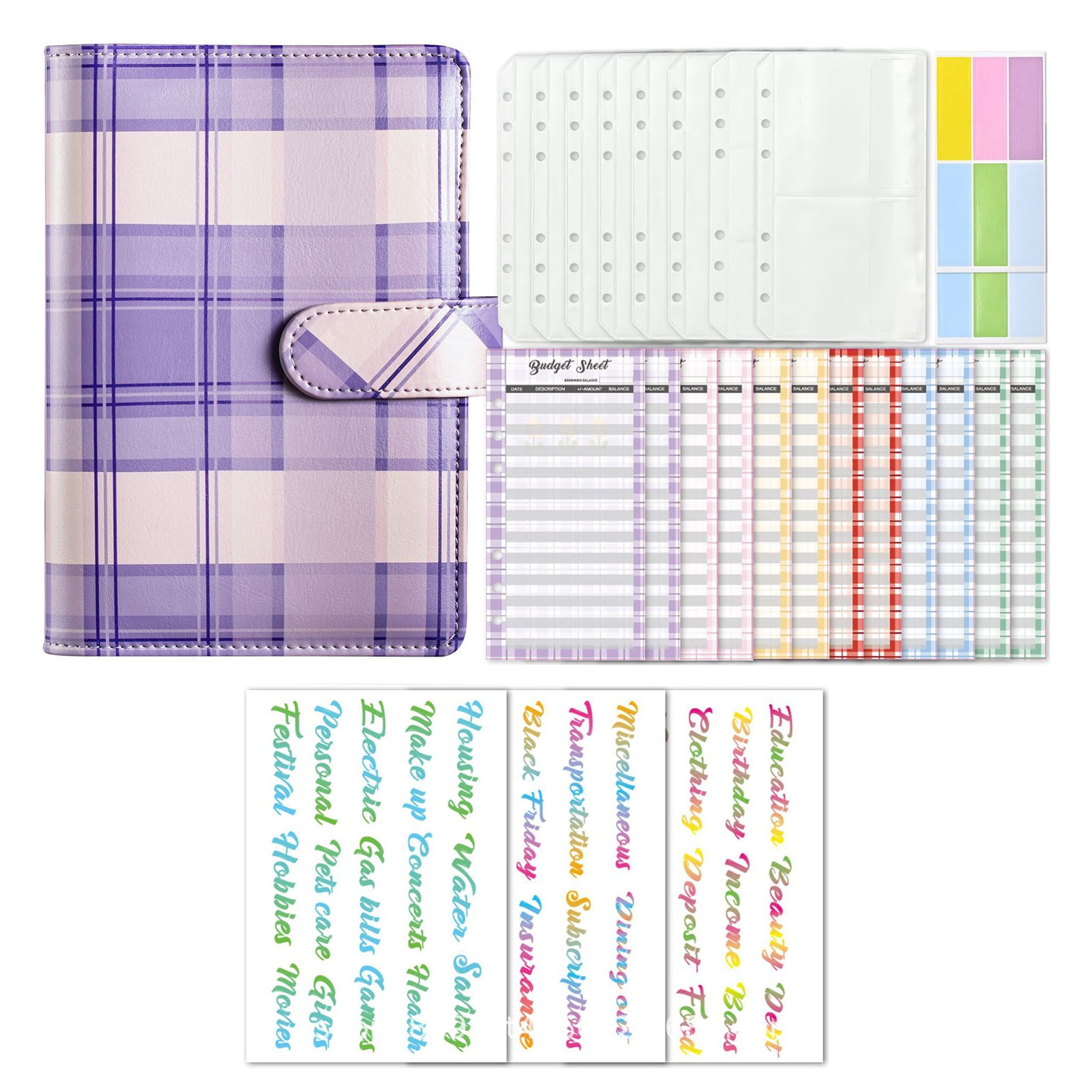 Sitikel Notebook A6 Leaflet Budget Binder Money Organizer Plaid Print ...