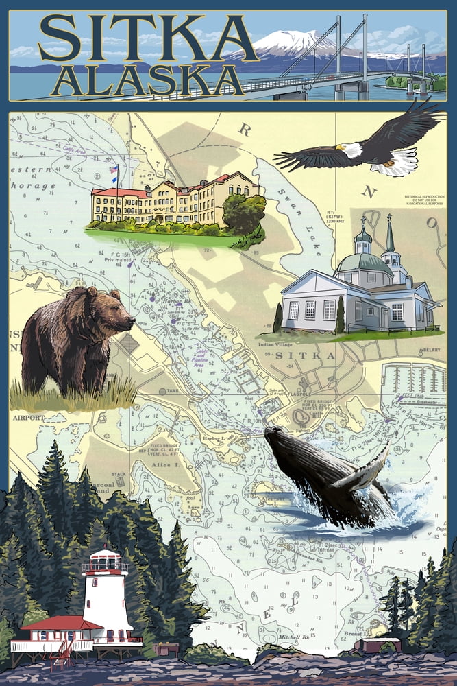 Sitka, Alaska, Nautical Chart (24x36 Giclee Gallery Art Print, Vivid ...