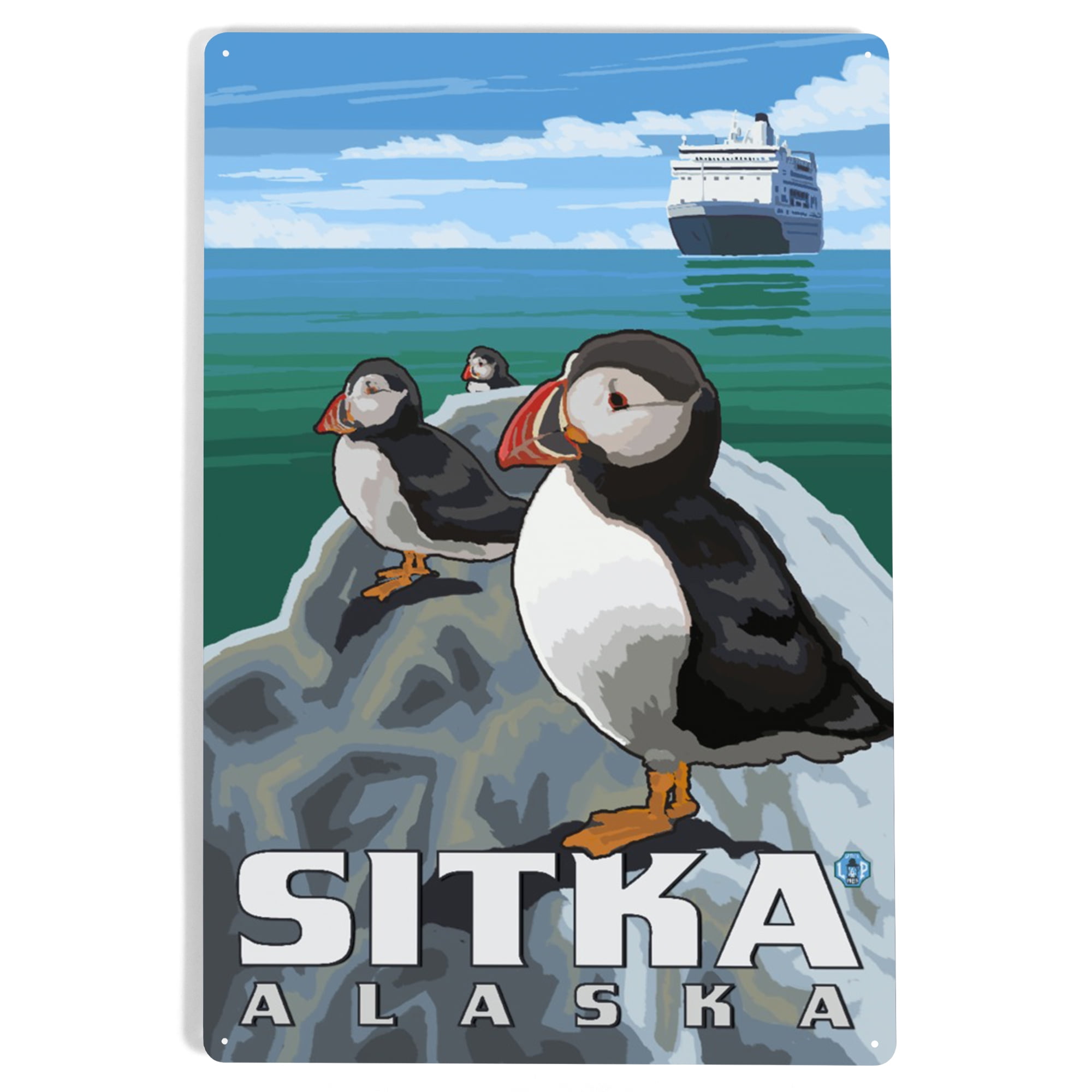 Sitka, Alaska, Puffins and Cruise Ship (12x18 Aluminum Art, Indoor ...