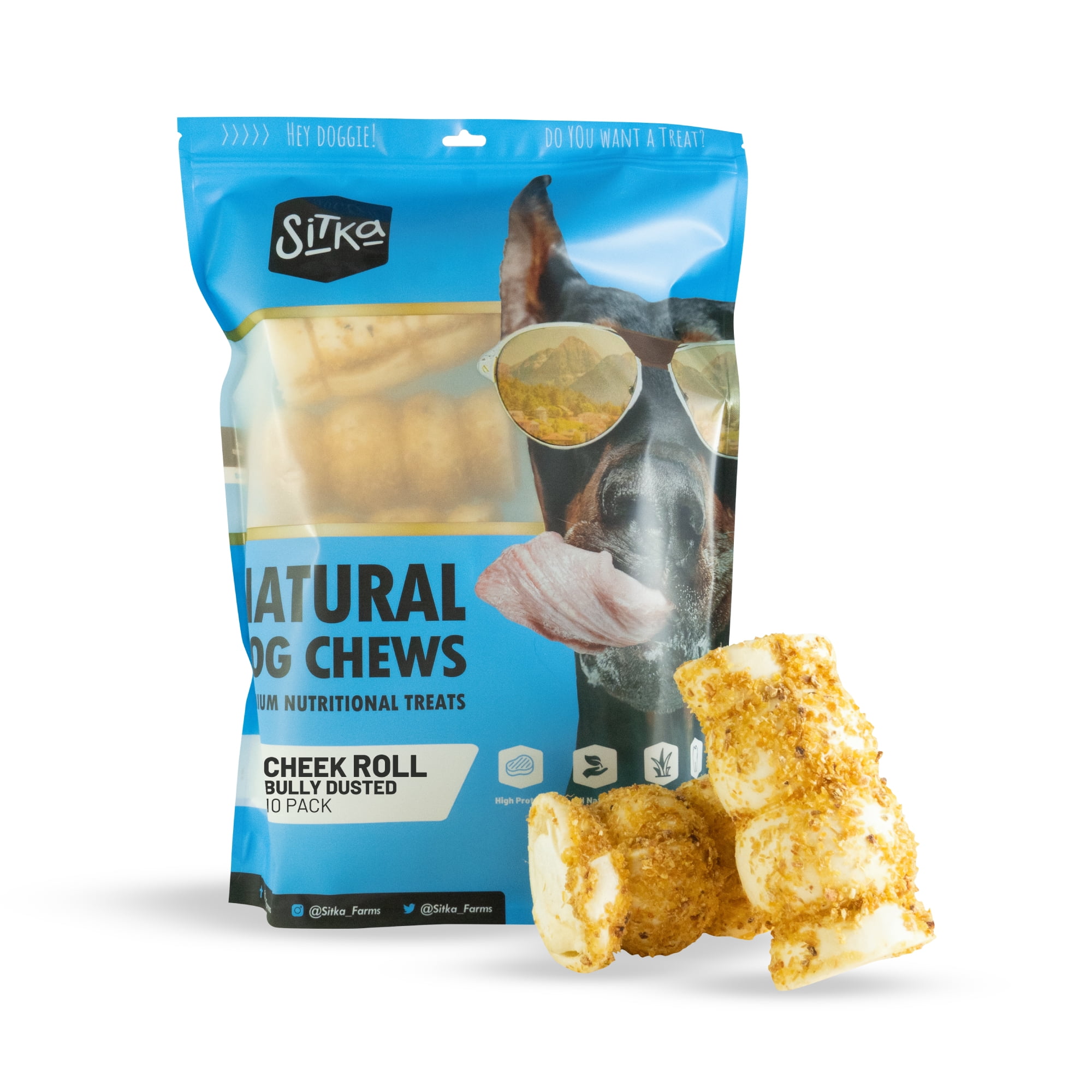 Sitka Farms Bully Dusted Beef Cheek Roll 5-6" Extra Thick Dog Chew (10 ...