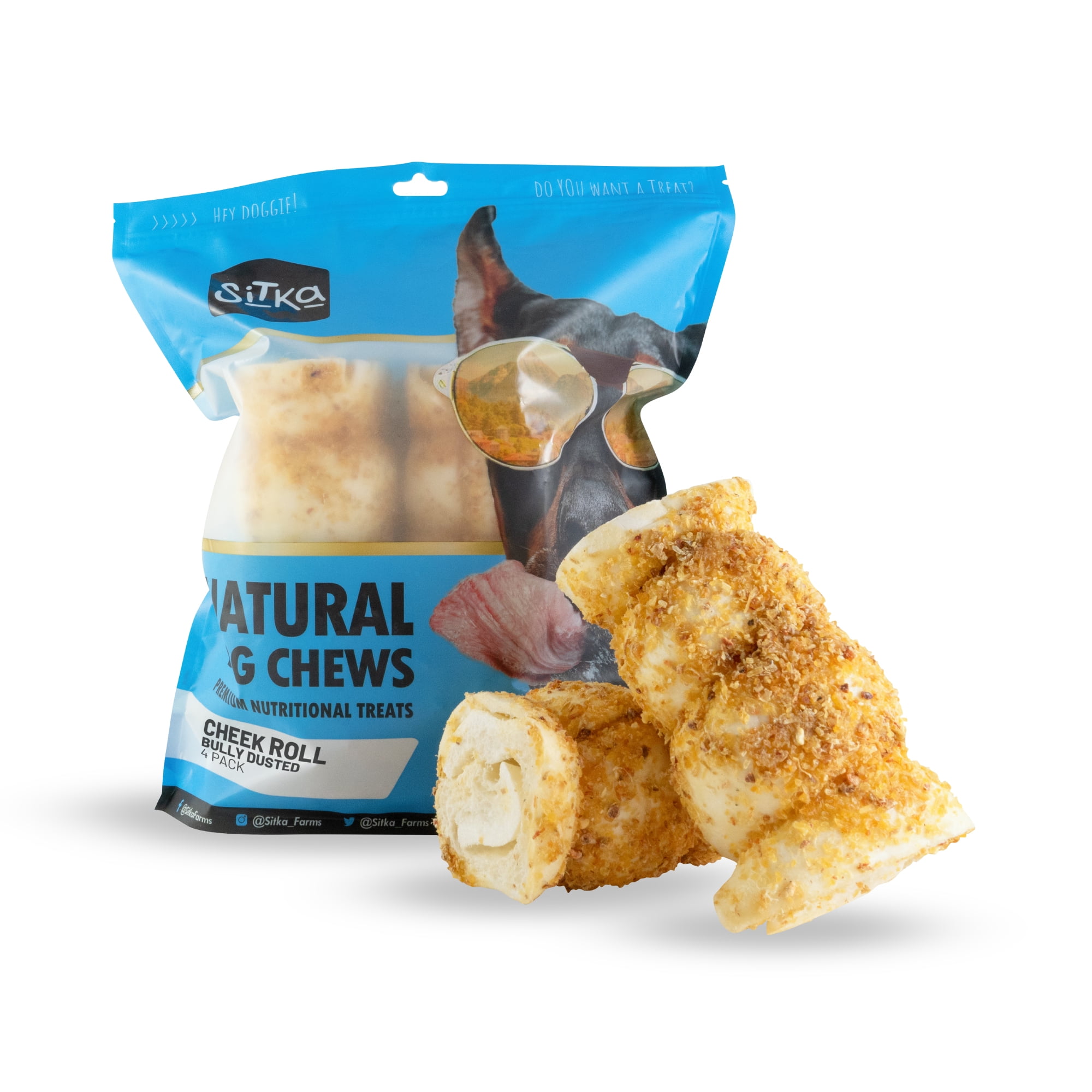 Sitka Farms Bully Dusted Beef Cheek Roll Treat Sticks for Small, Medium ...