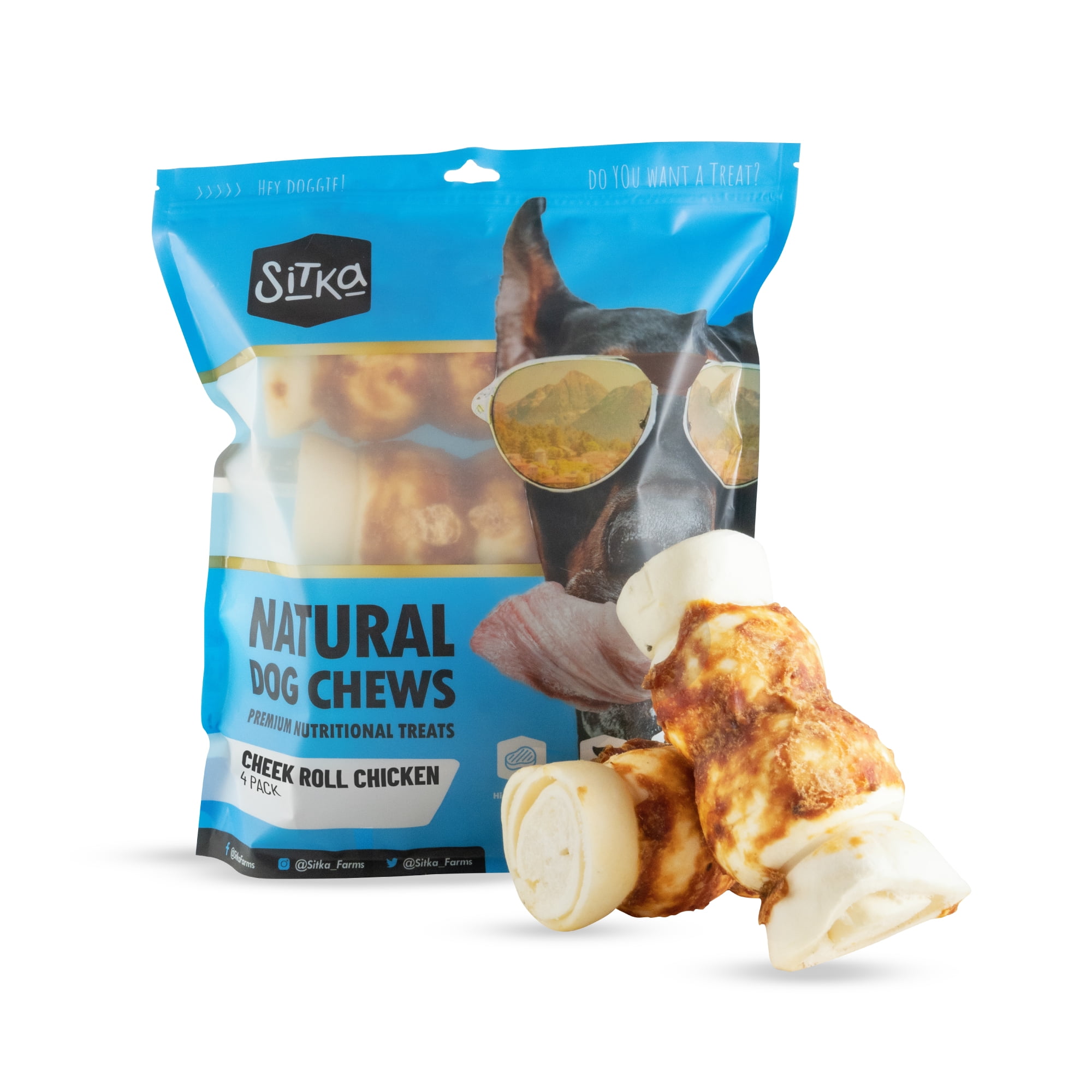 Sitka Farms Chicken Breast Basted Cheek Roll 5-6" Dog Treats for Small ...