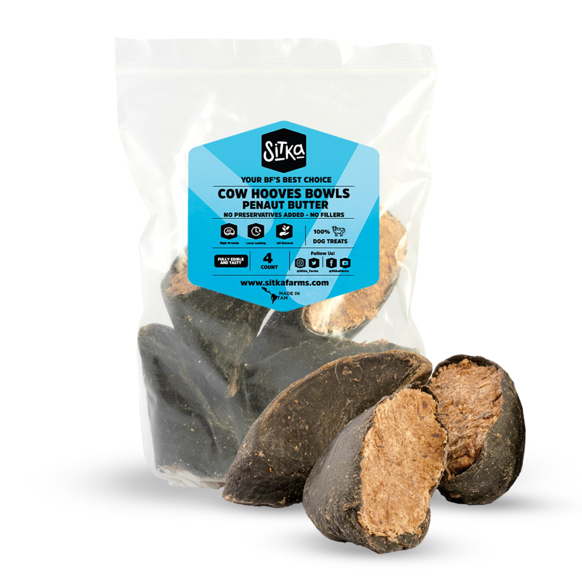 Sitka Farms Premium Beef Hooves Peanut Butter for Dogs (4 Count ...