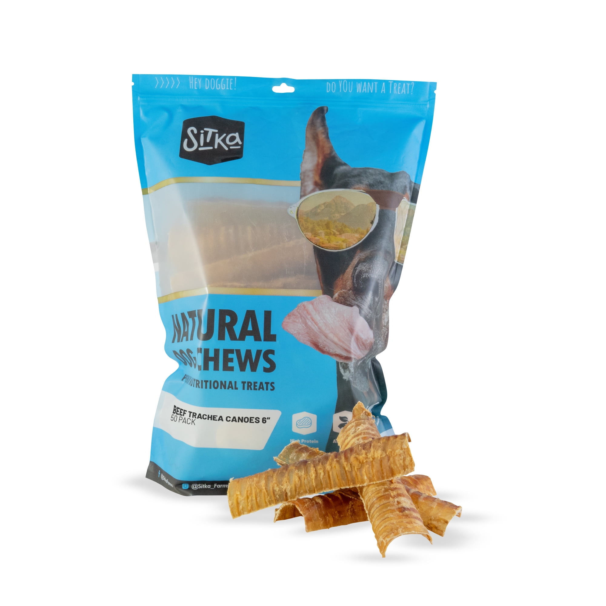 Sitka Farms Premium Beef Split Trachea Canoes 6 Inch Dog Treats for ...