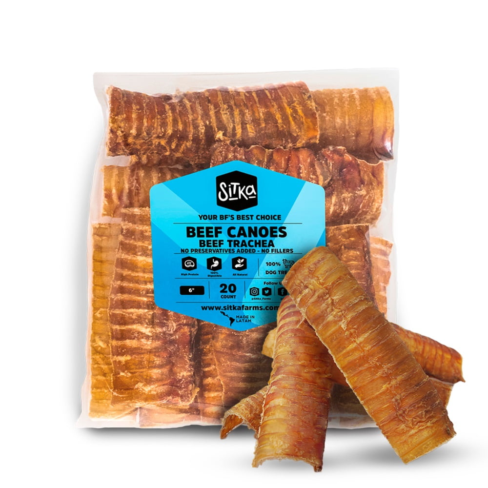 Sitka Farms Premium Beef Split Trachea Canoes 6" Natural Dog Treats for ...