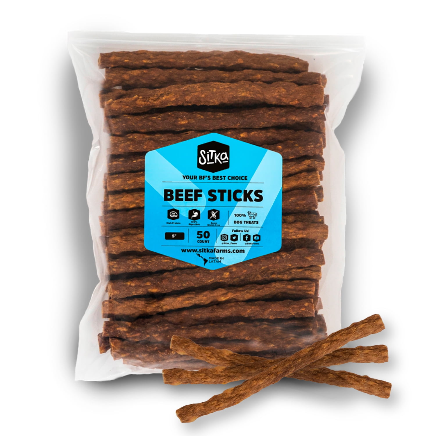 Sitka Farms Premium Beef Sticks for Dogs 5 inch for All Dog Breeds (50 ...