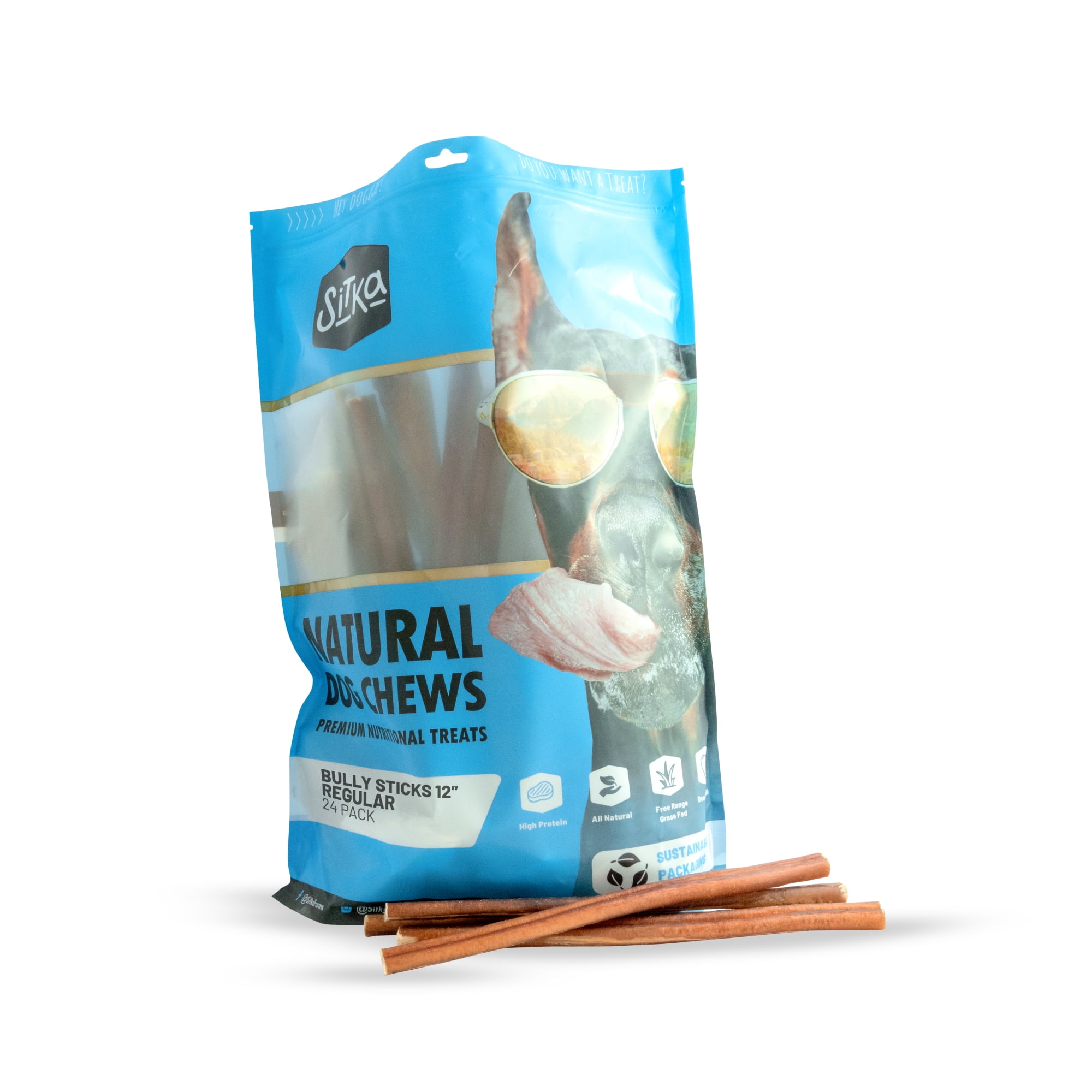 Sitka Farms Premium Bully Sticks 12 inch Treat for Dogs (24 count ...