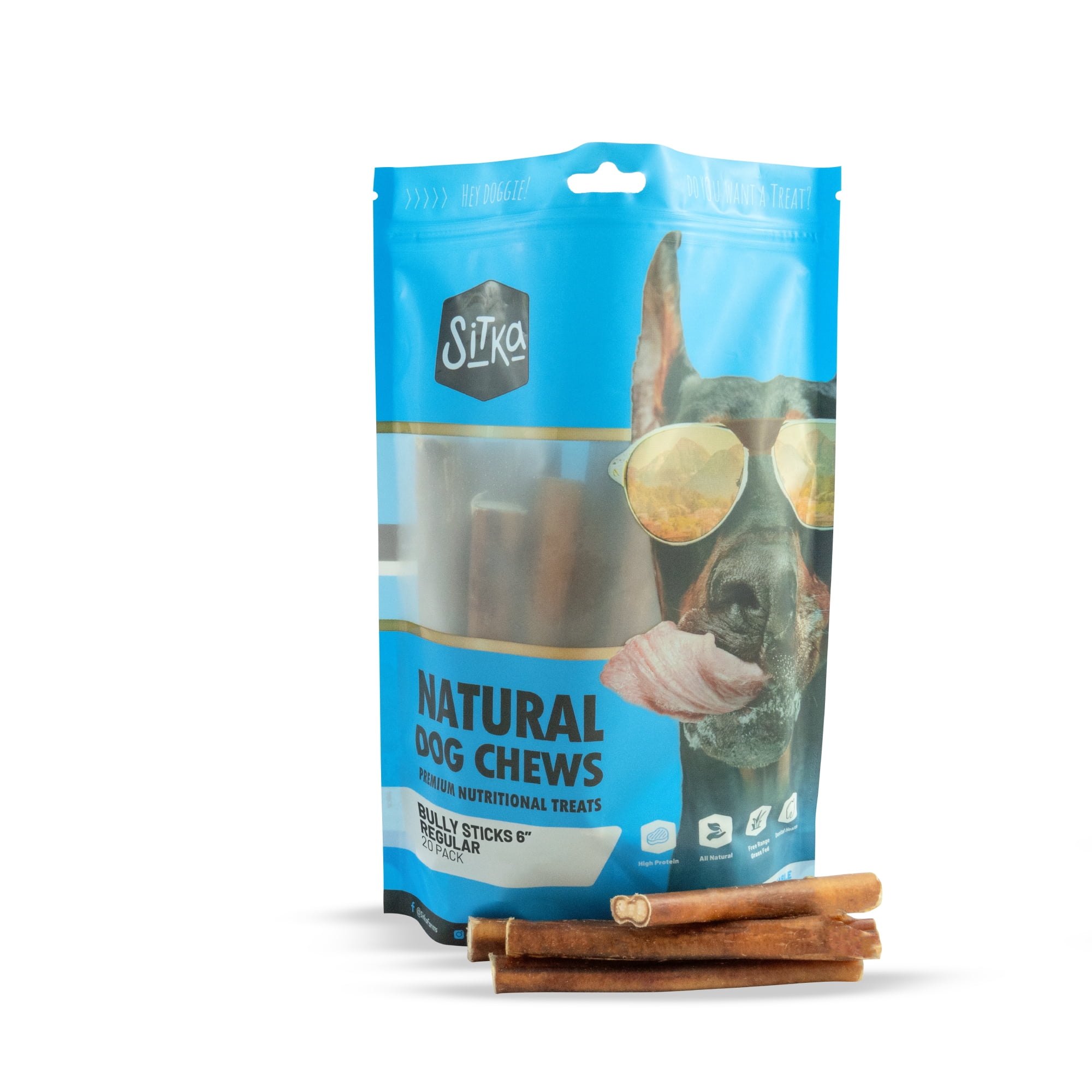 Sitka Farms Premium Bully Sticks 6 inch Treats for Dogs (20 Count ...