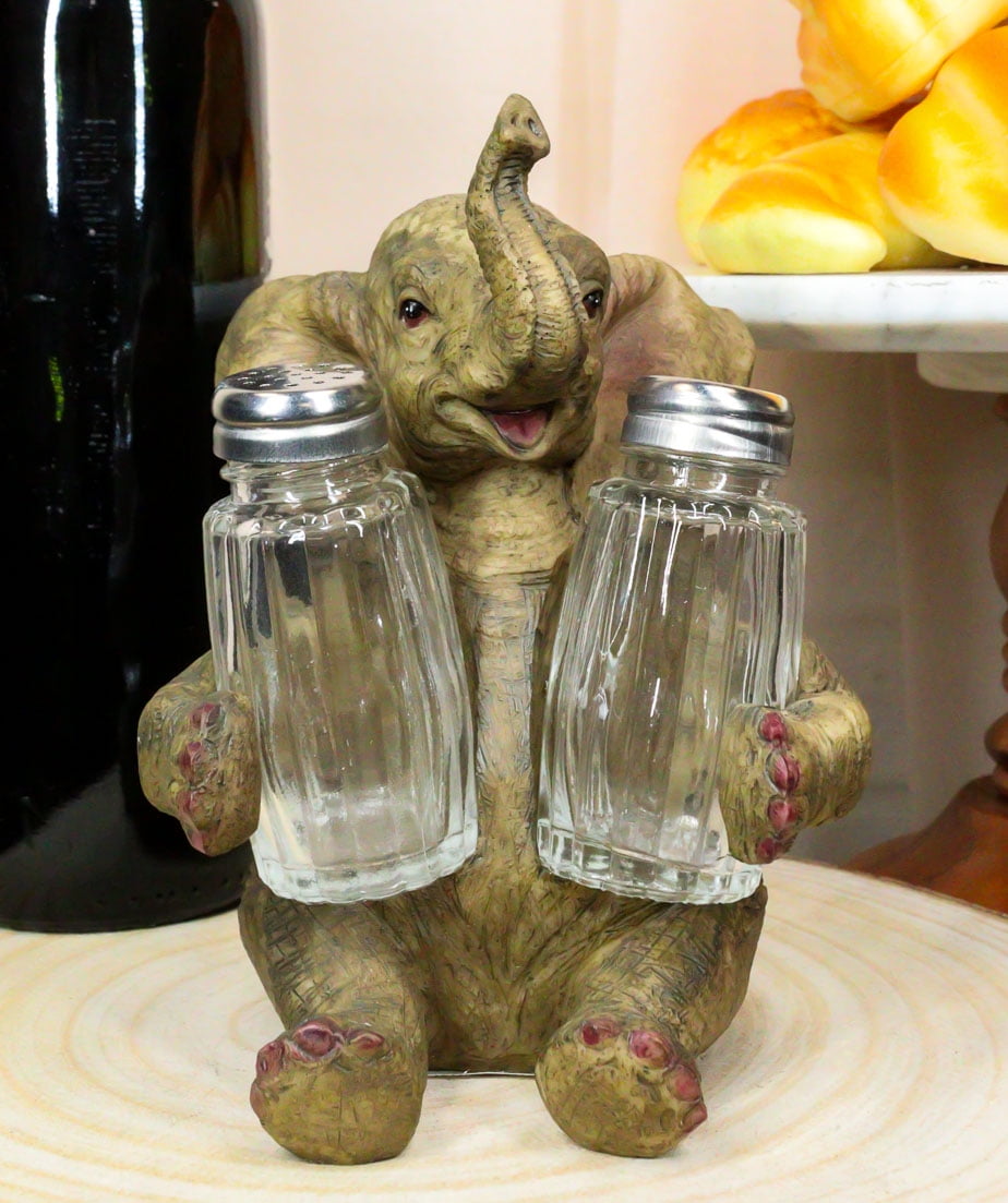 Sitting African Safari Bush Elephant With Trunk Up Salt Pepper Shakers ...