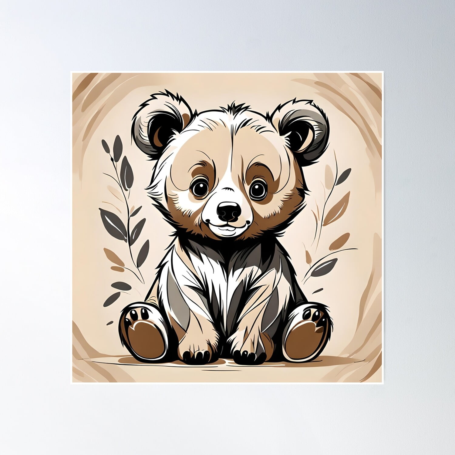 Sitting Bear Cub Poster Wall Art, Modern Wall Decor, 30x30 UNFRAMED ...