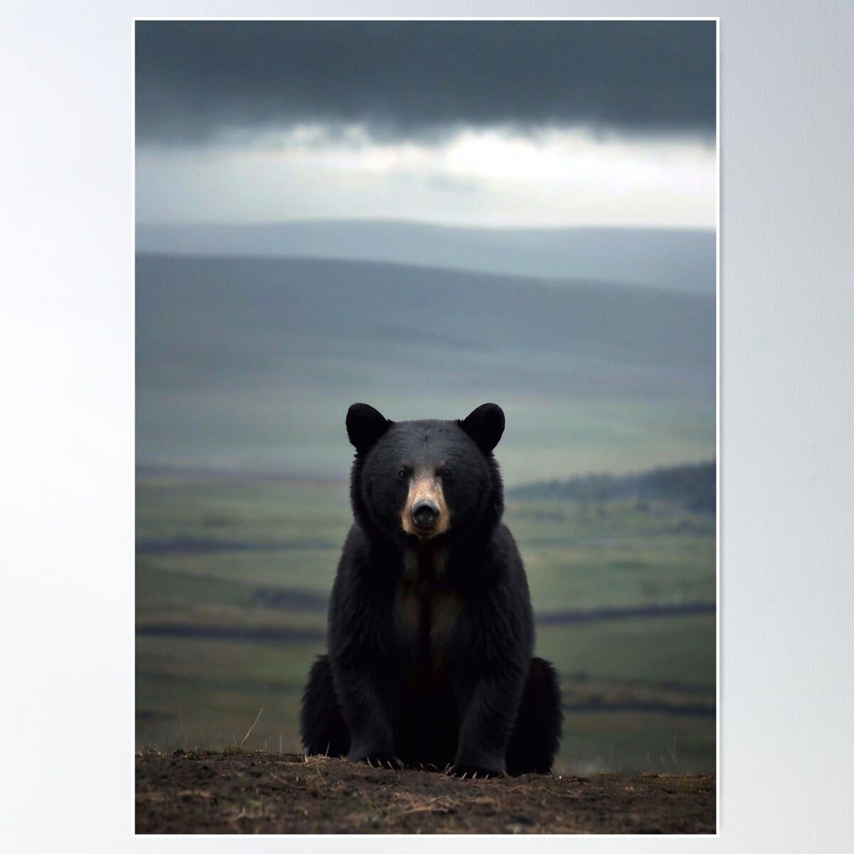 Sitting Black Bear Poster Wall Art, Modern Wall Decor For Living Room ...