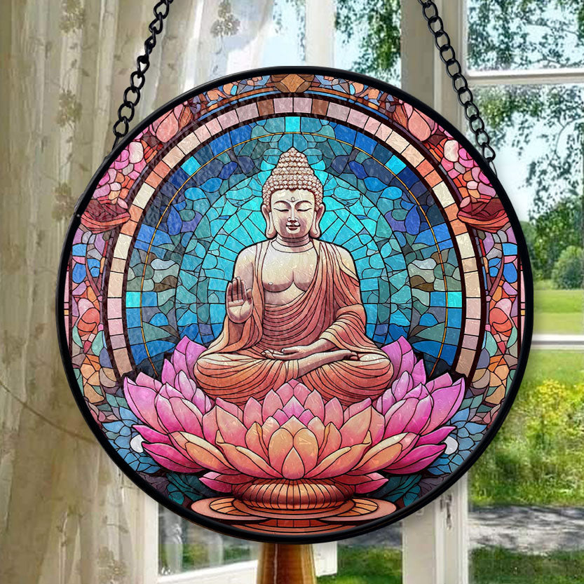 Sitting Buddha Suncatcher, Stained Glass Design, Window Hangings ...