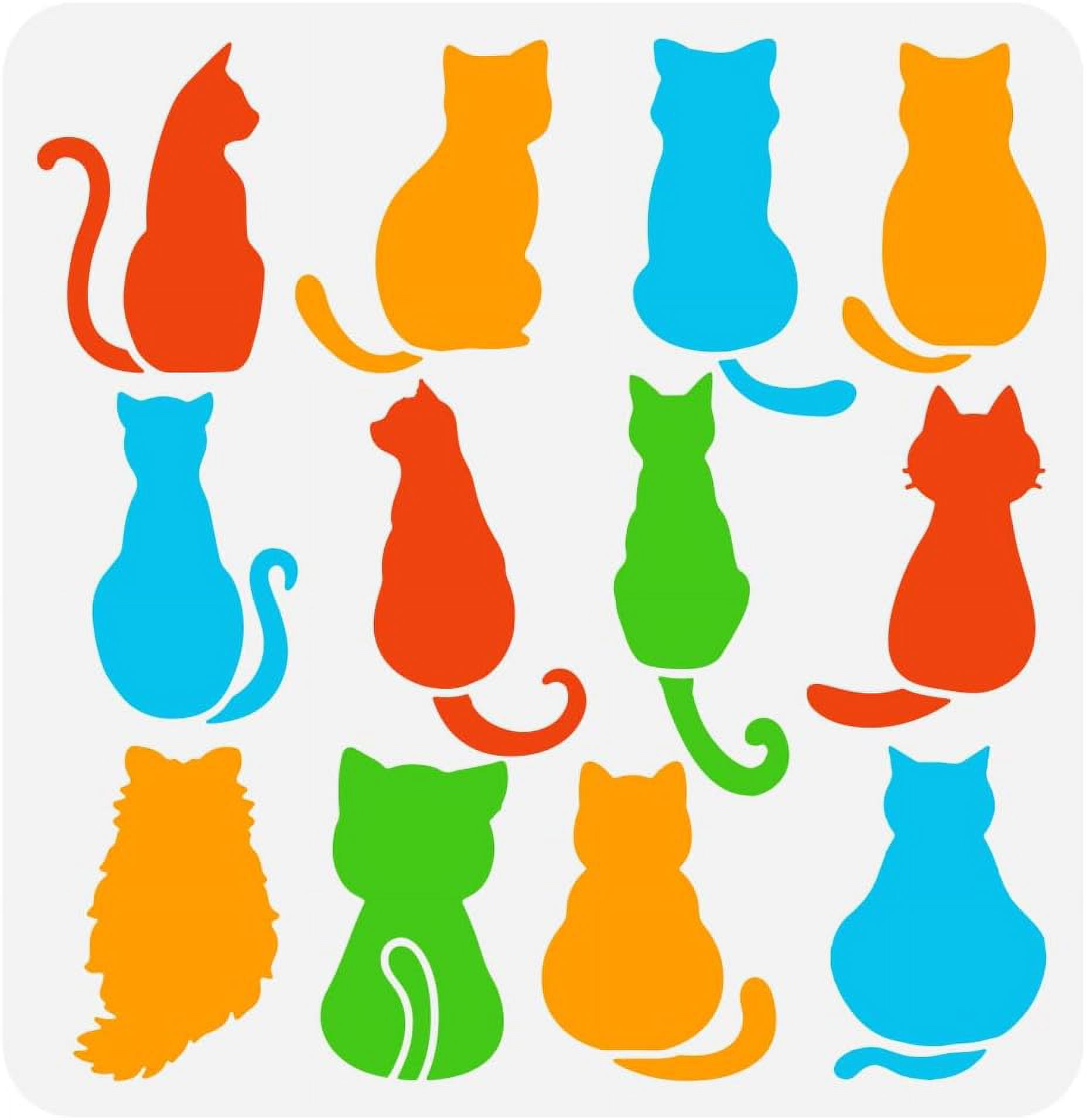 Sitting Cat Stencil for Painting 11.8x11.8 inch Large Cute Cat Sitting ...