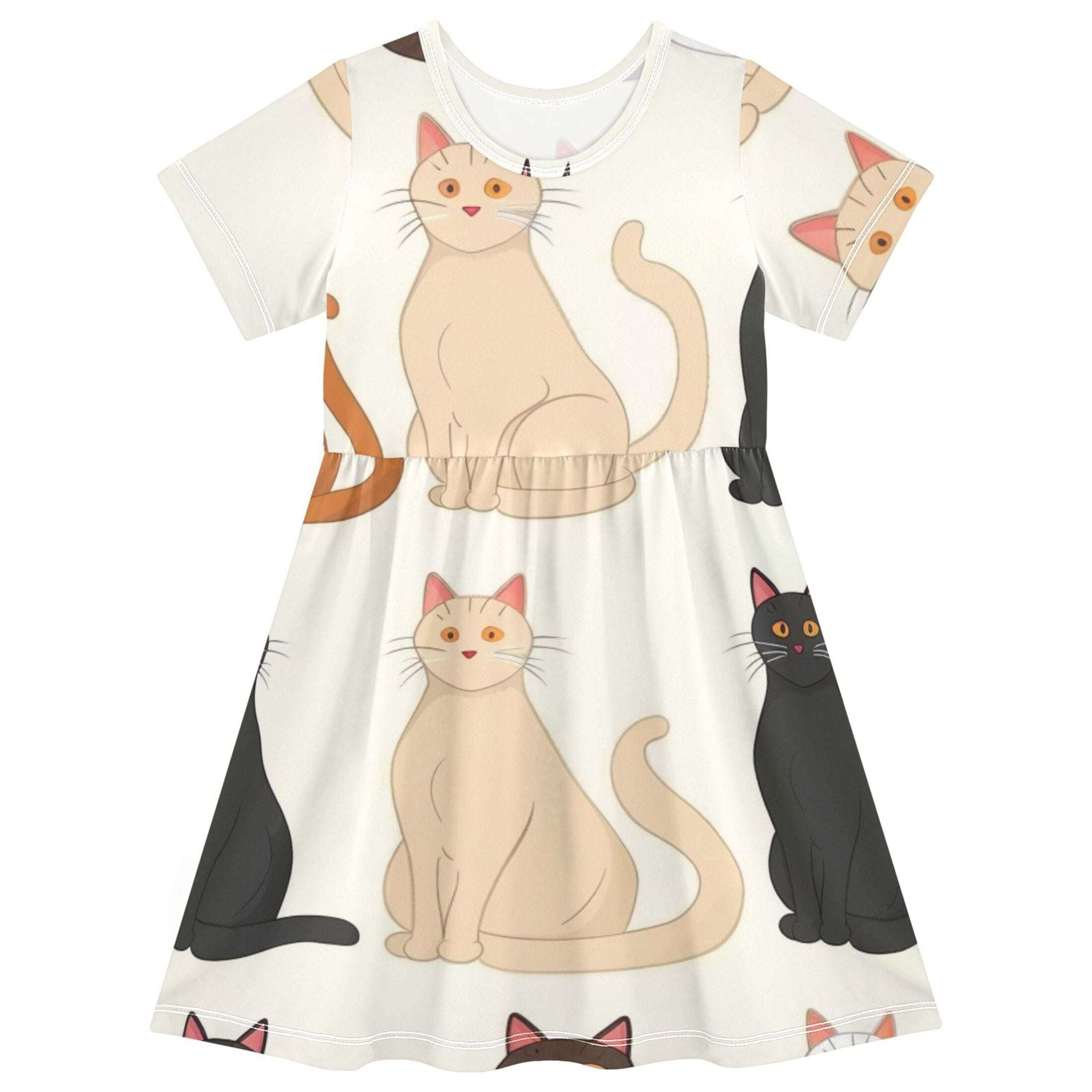 Sitting Cats Girls' Short Sleeve Dress A-Line One-Piece Dress UPF 50 ...