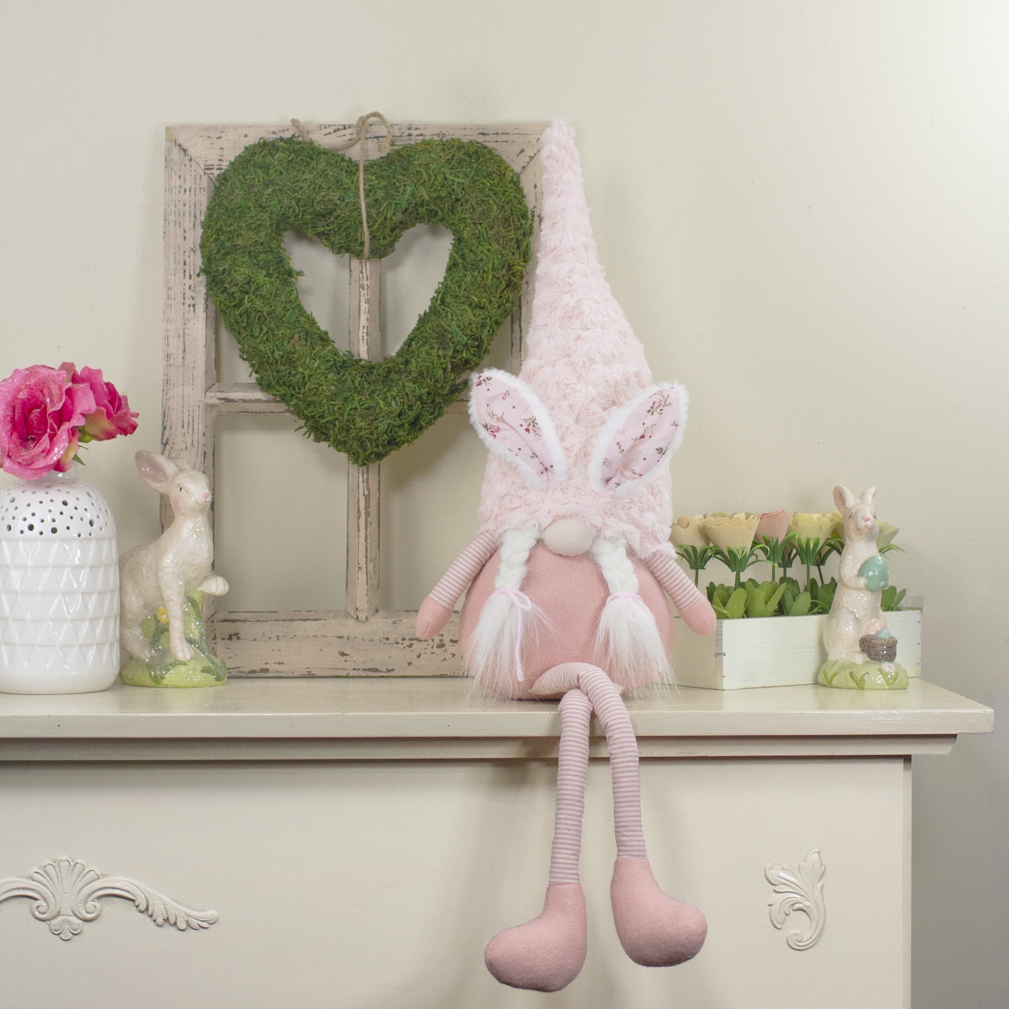 Sitting Easter Gnome With Bunny Ears And Dangling Legs - 32" - White ...