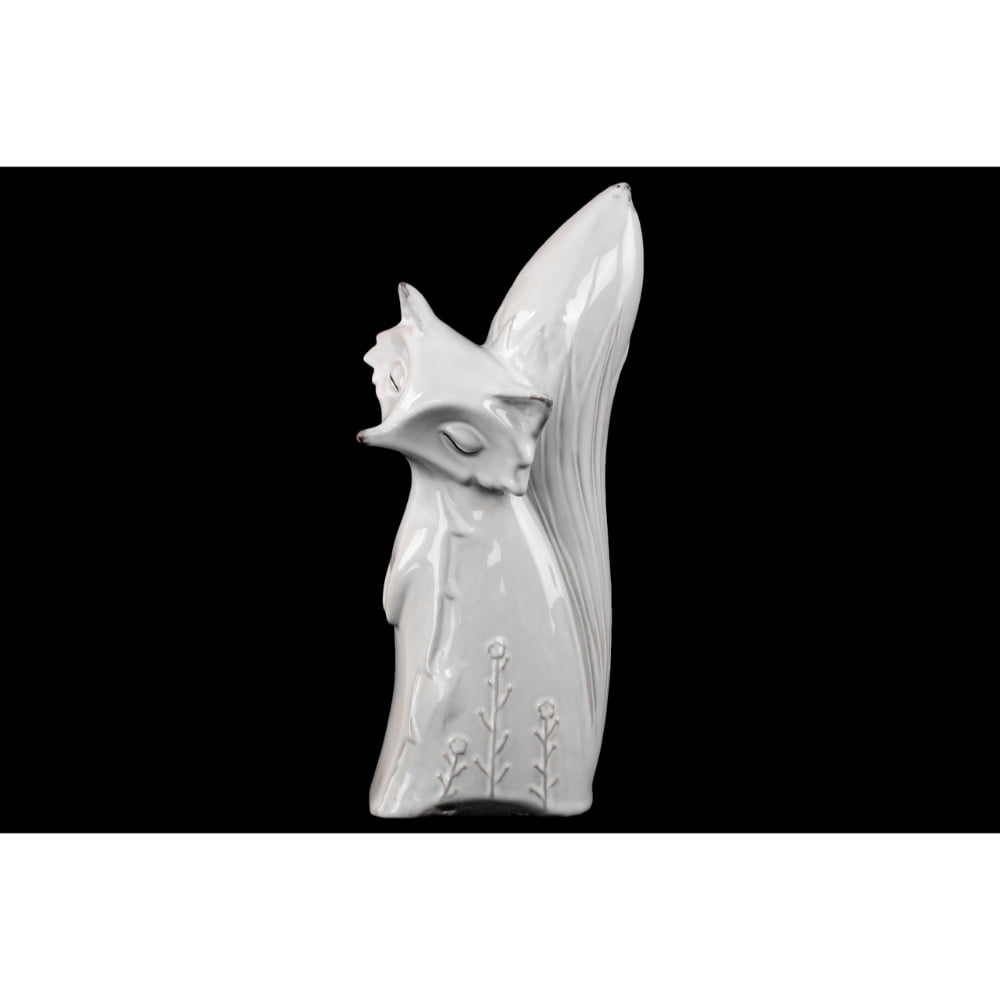 Sitting Fox Figurine Head Turned Embossed Design - Large - White ...