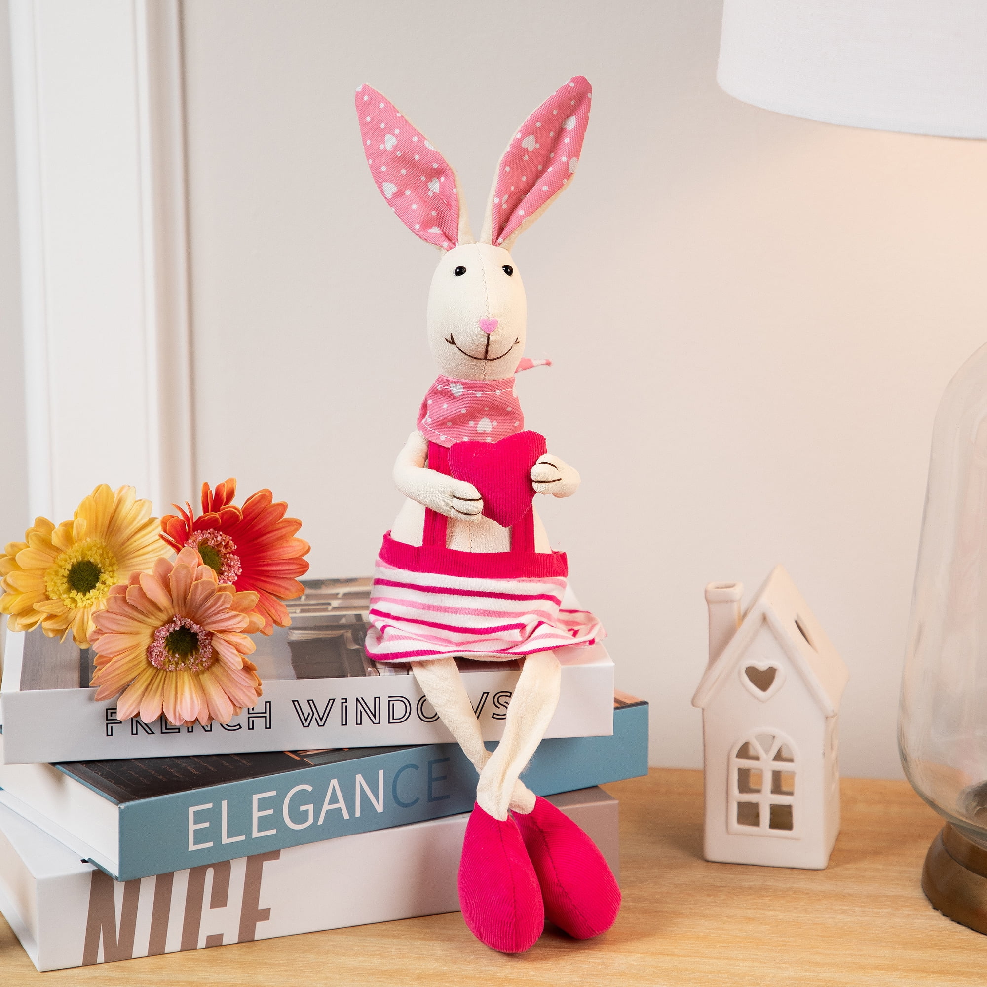 Sitting Girl Easter Rabbit Decoration with Dangling Legs - 16.5 ...