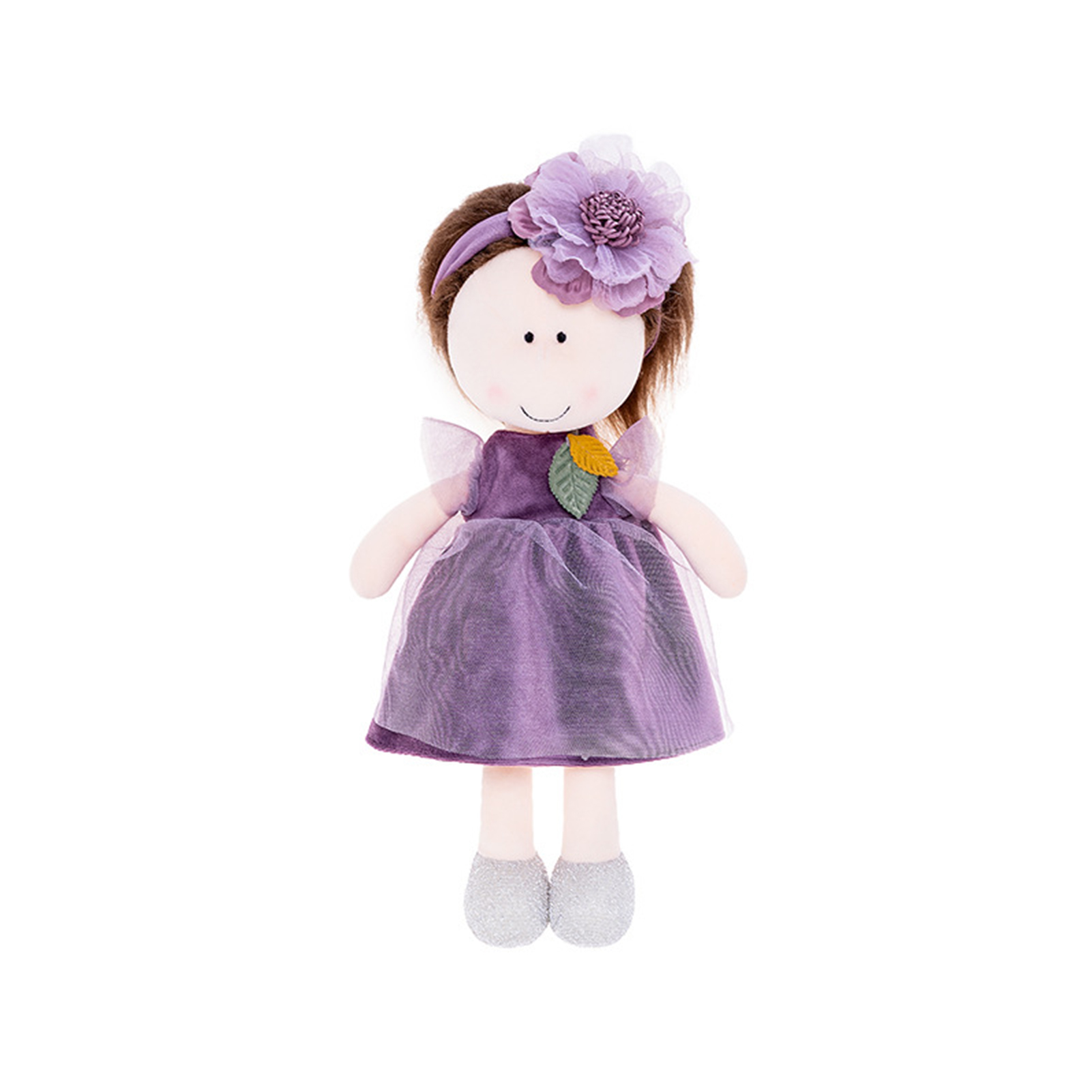 Sitting Girls Plush Doll with Dress Short Hairs Flower Headband Bowknot ...