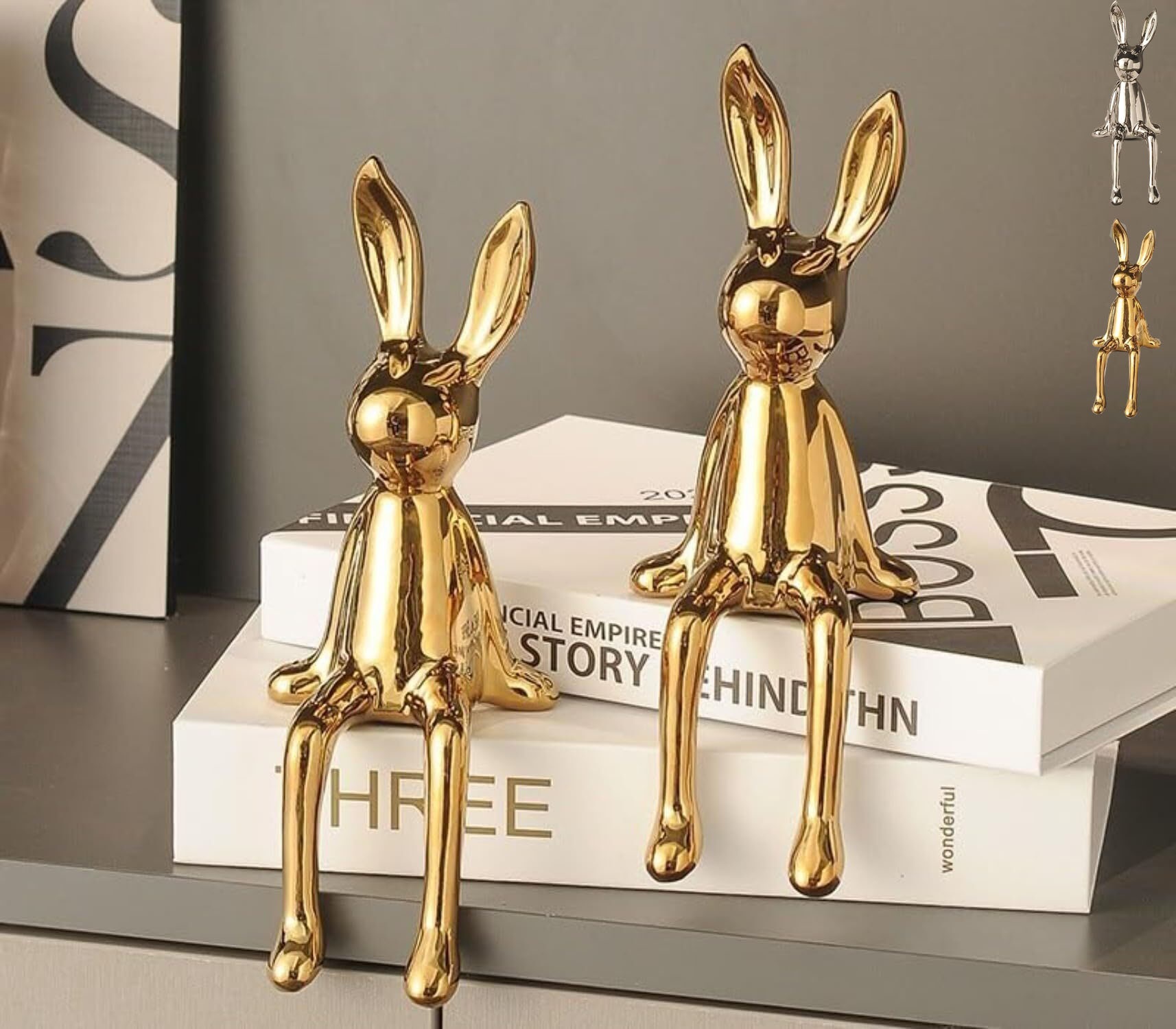Sitting Gold Bunny Figurine Brass Electroplated Rabbit Sculpture ...